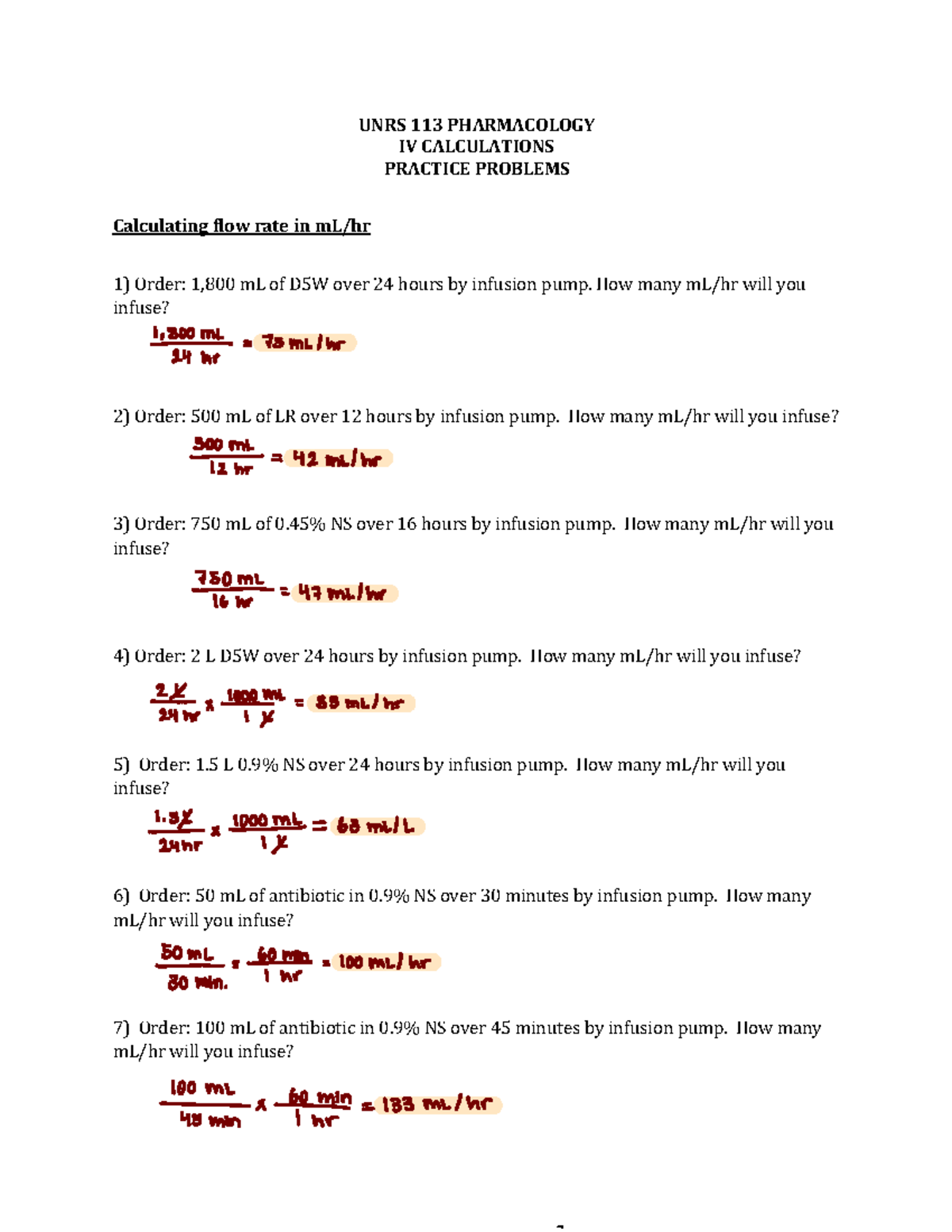 UNRS 113 Medication Math Worksheet #7 2 copy - Name ...