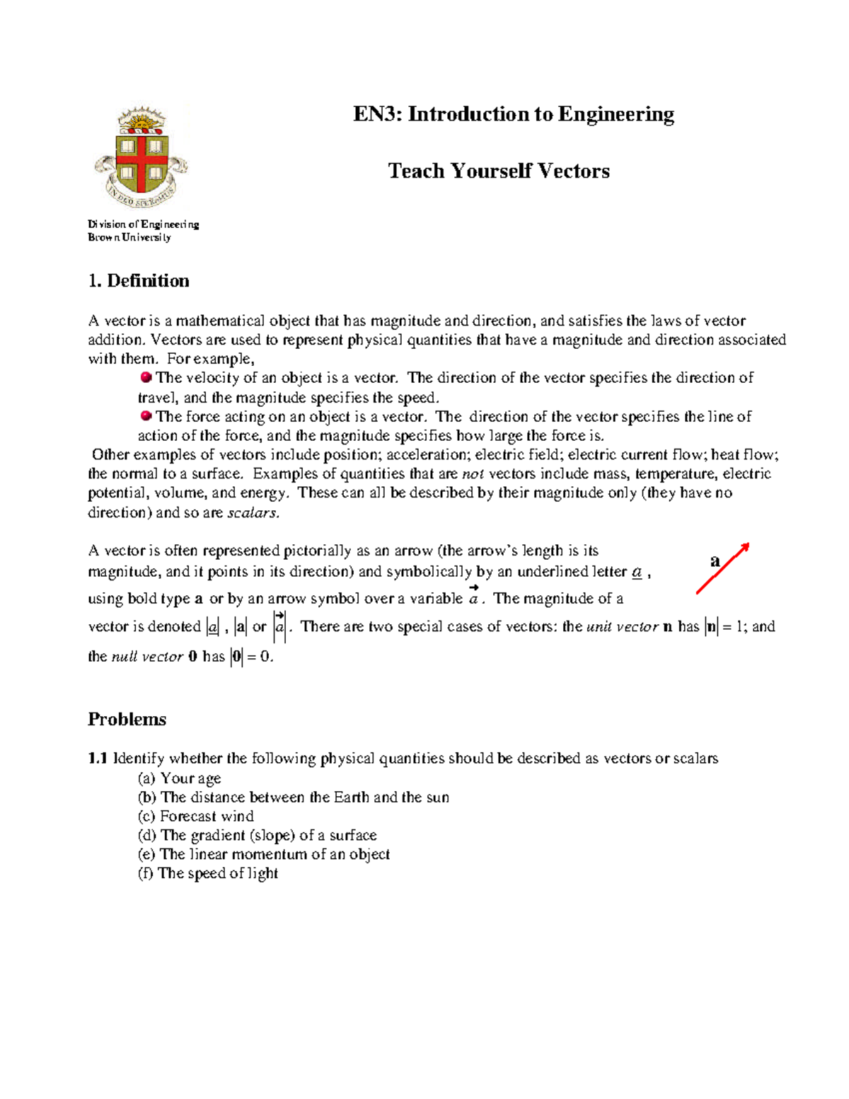 Vector Tutorial - EN3: Introduction to Engineering Teach Yourself ...