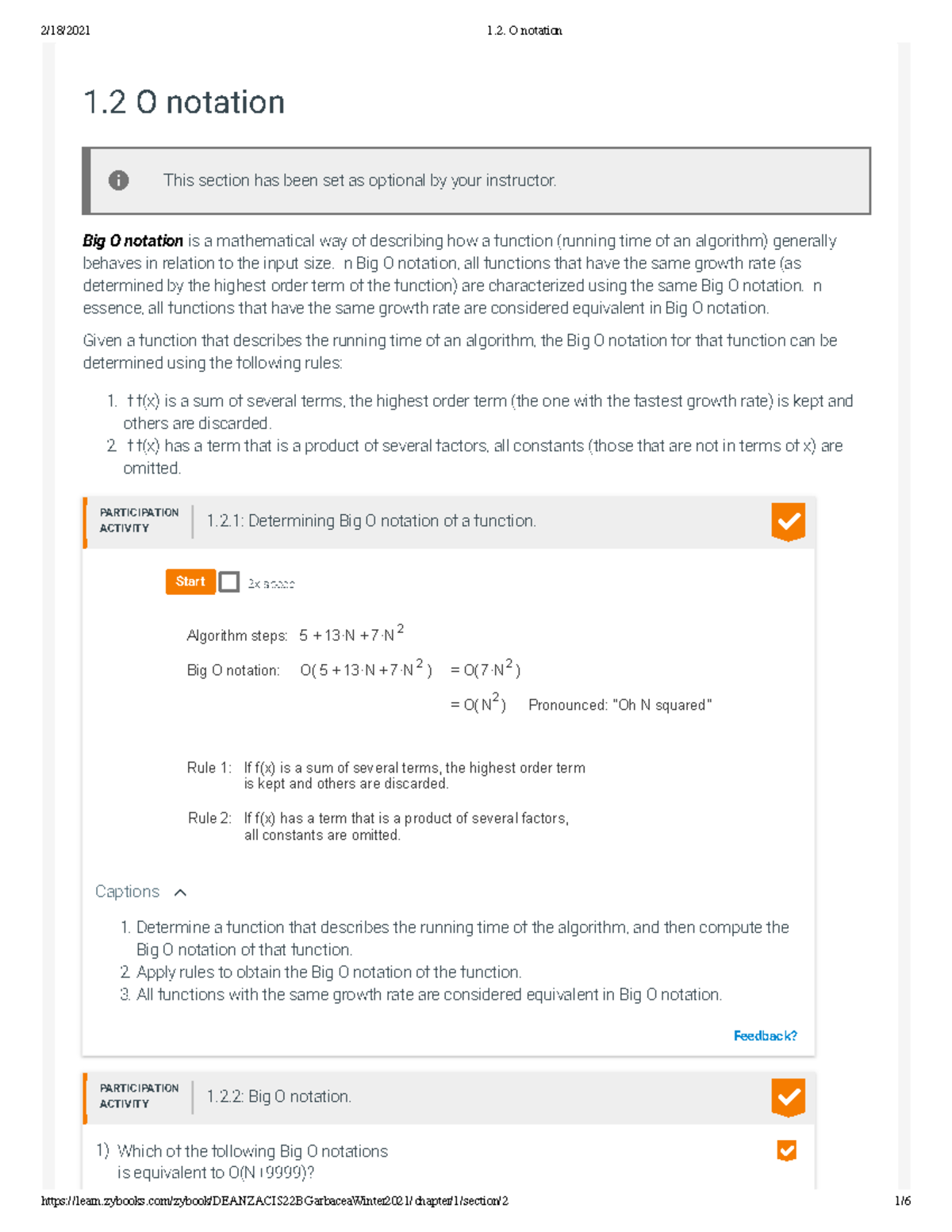 1.2. O notation - Lecture notes 1.2 - Given a function that describes ...