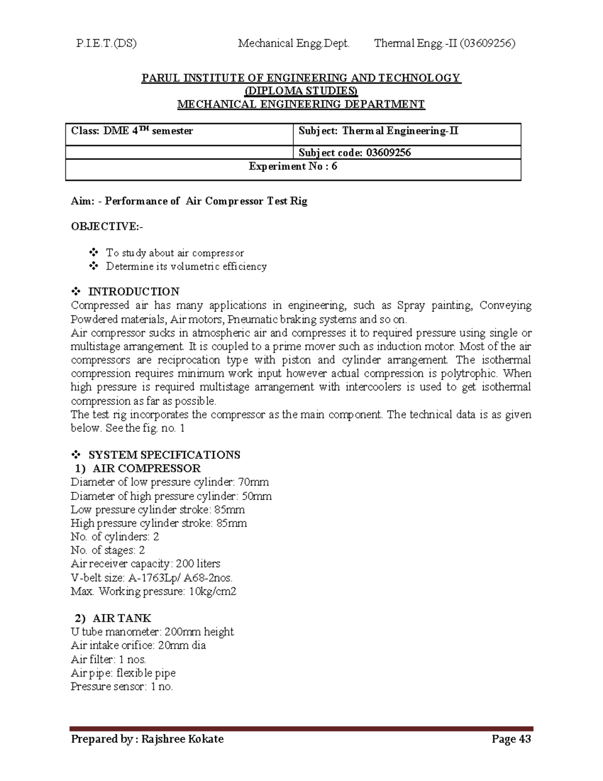 Thermal Engg.-II Lab Manual - PARUL INSTITUTE OF ENGINEERING AND ...