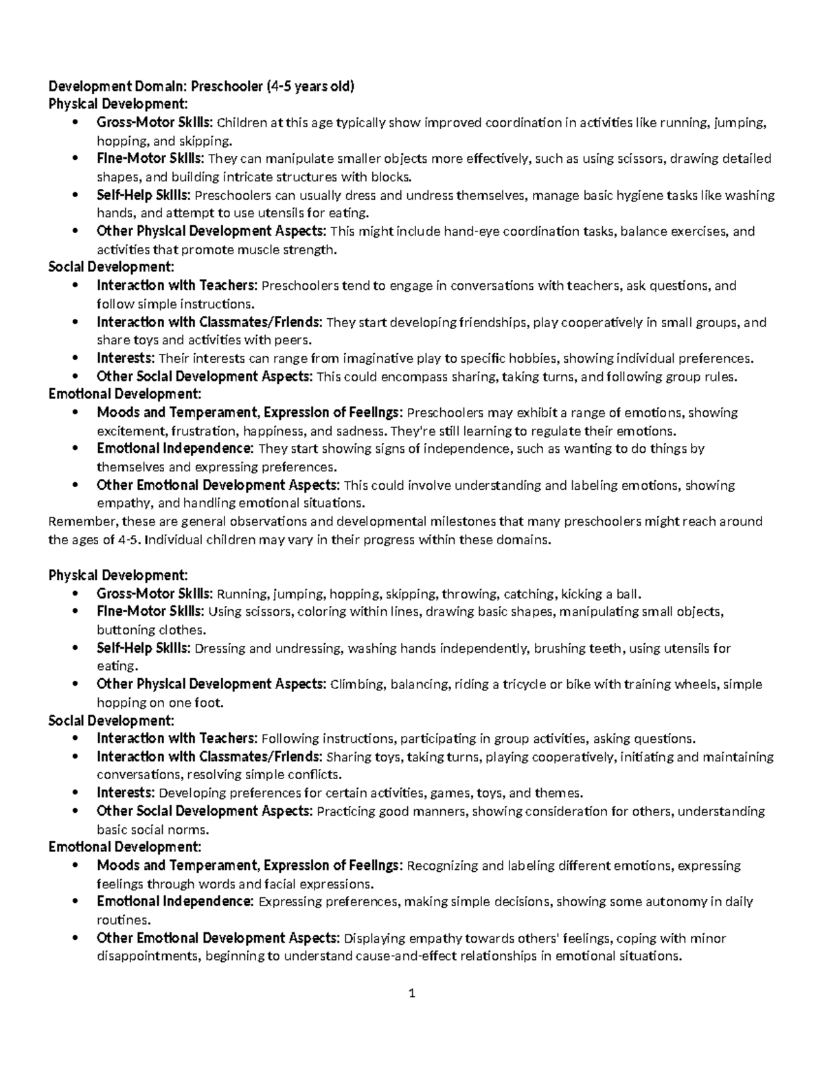 Development Domain - fs - Development Domain: Preschooler (4-5 years ...