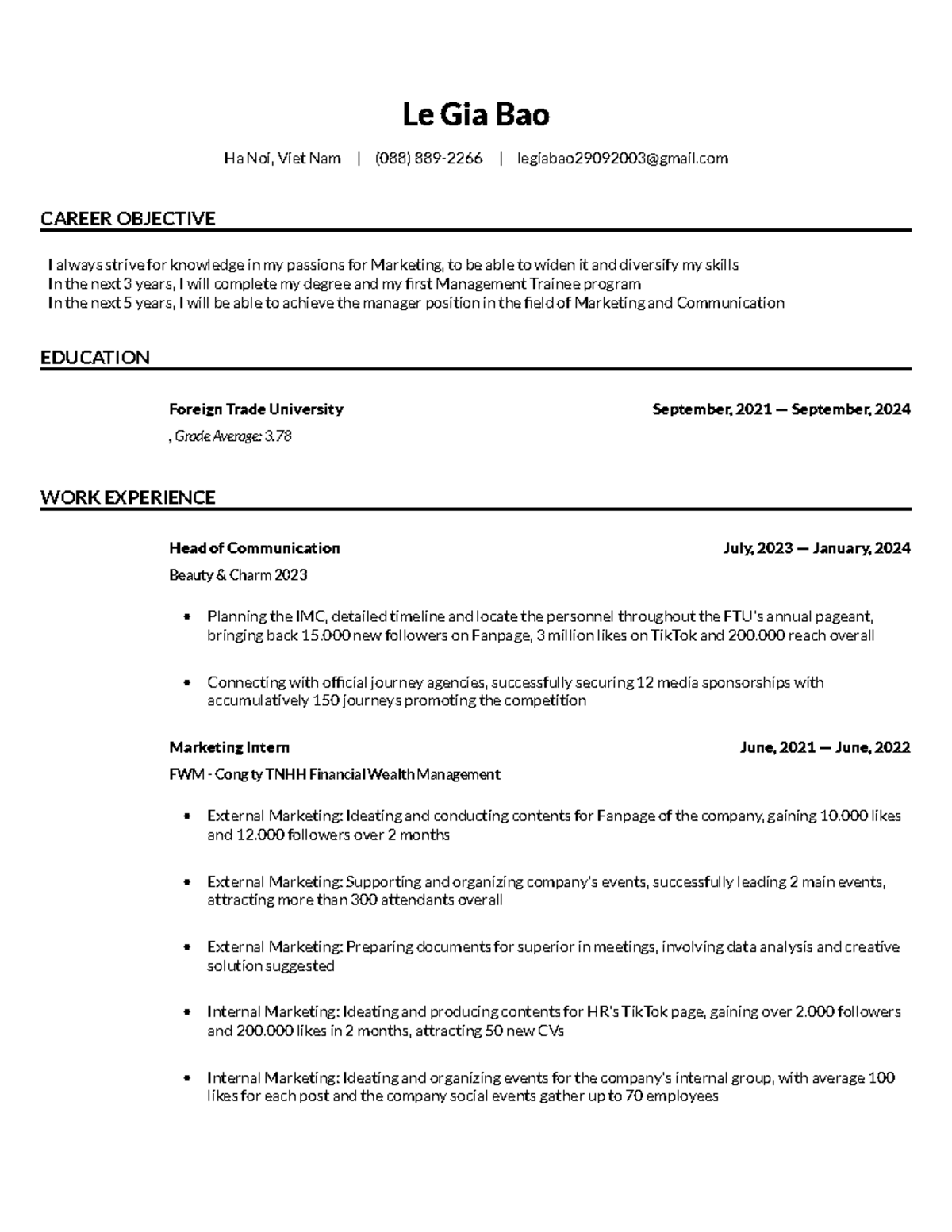 Resume-pdf - hiuhi - Le Gia Bao Ha Noi, Viet Nam | (088) 889-2266 ...