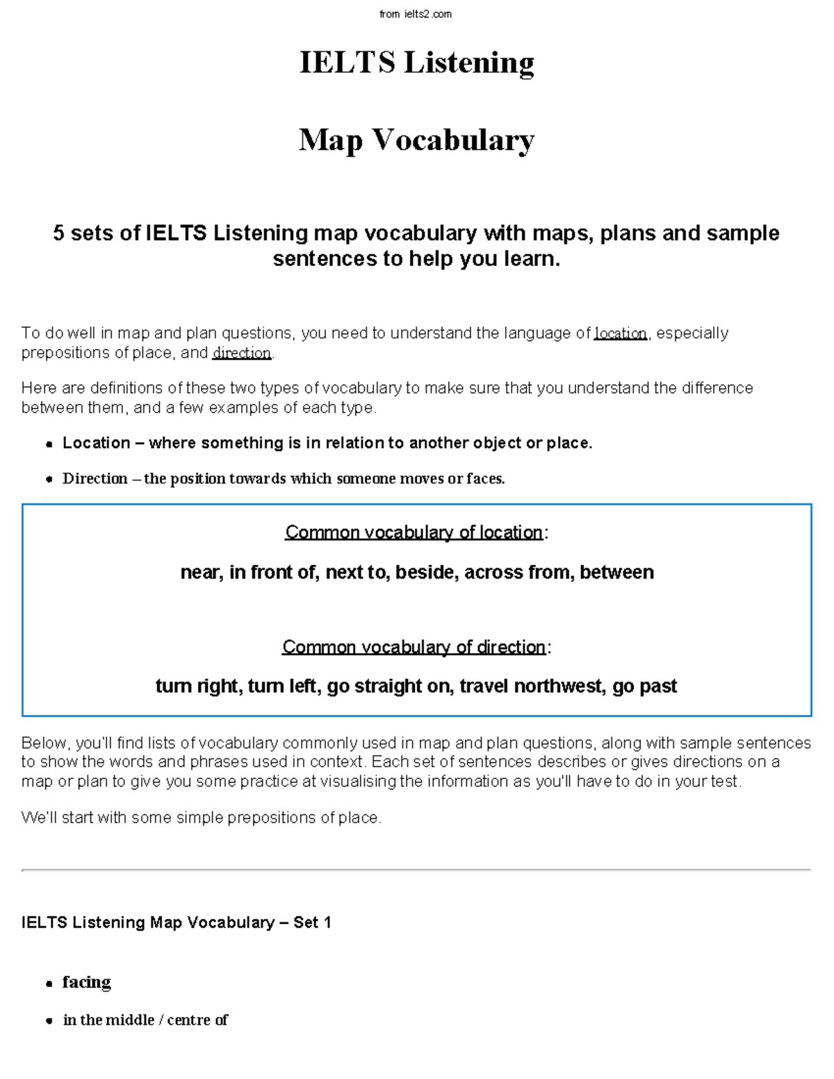 Ielts Listening Map Vocabularyu (www.ielts 2.com) - IELTS Listening Map ...