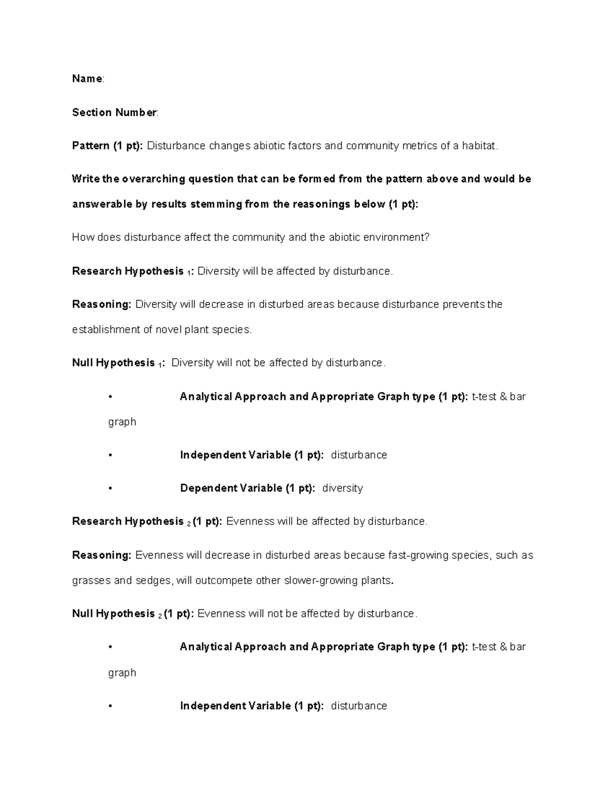 Lab - Disturbance and Communities - Name: Section Number: Pattern (1 pt ...