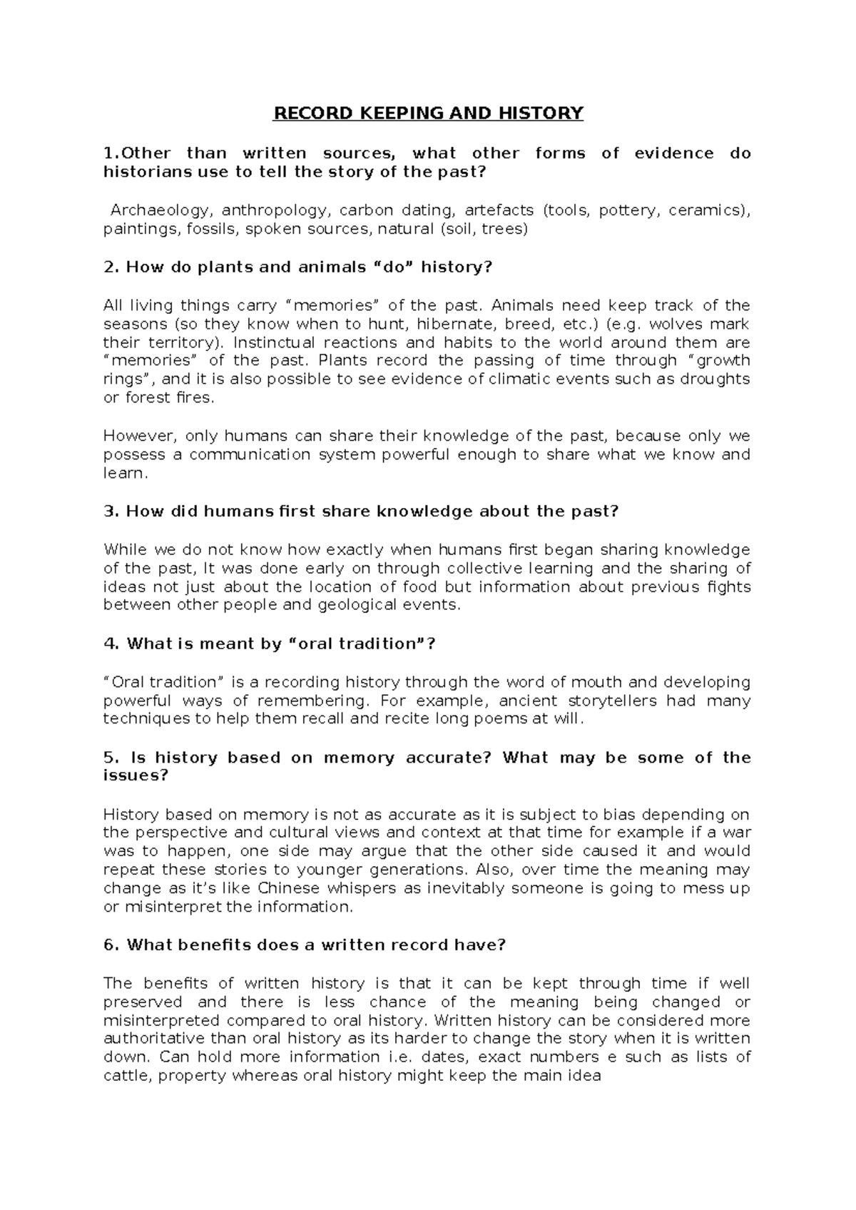 BIG History 2 Record keeping and history - RECORD KEEPING AND HISTORY 1 ...