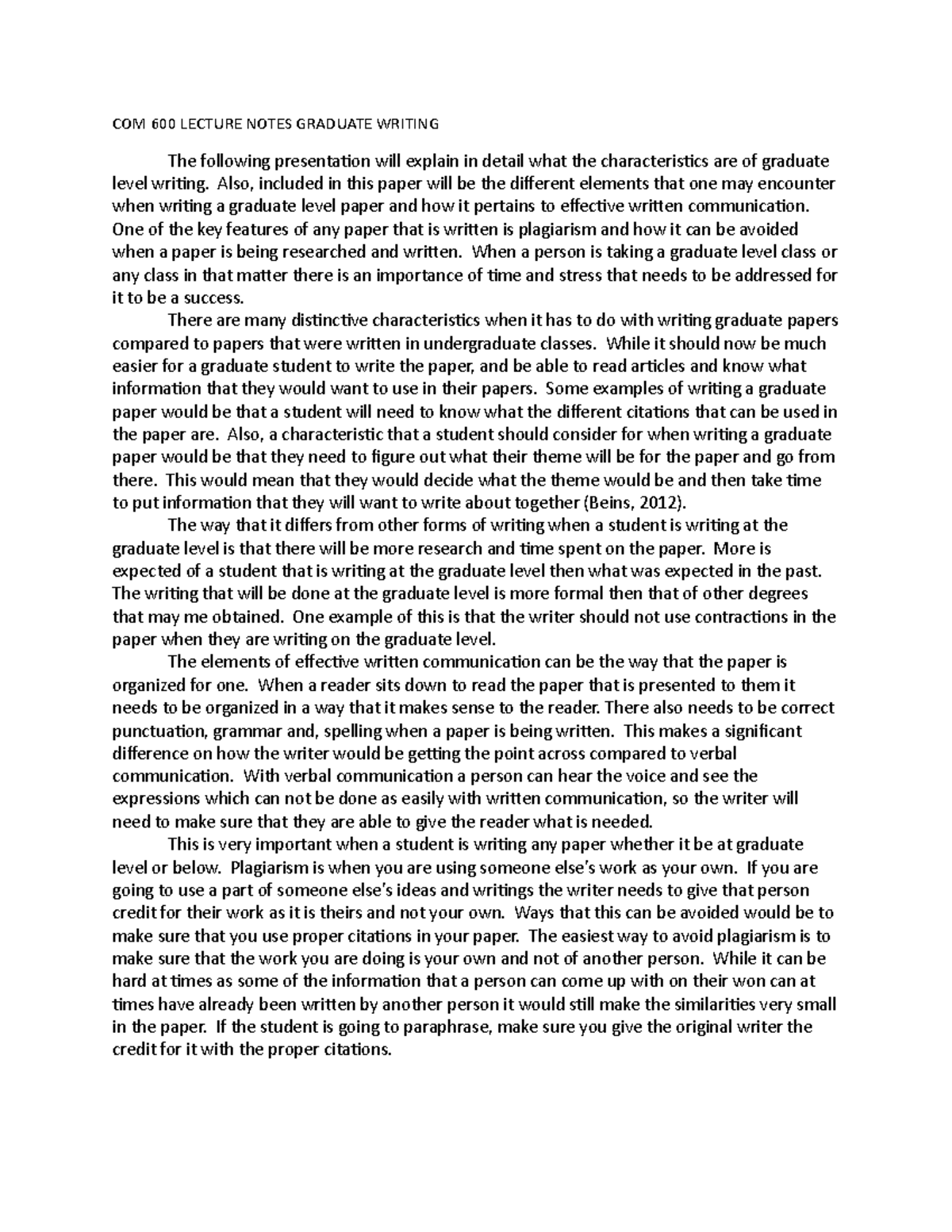 COM 600 Lecture Notes Graduate Writing - COM 600 LECTURE NOTES GRADUATE ...