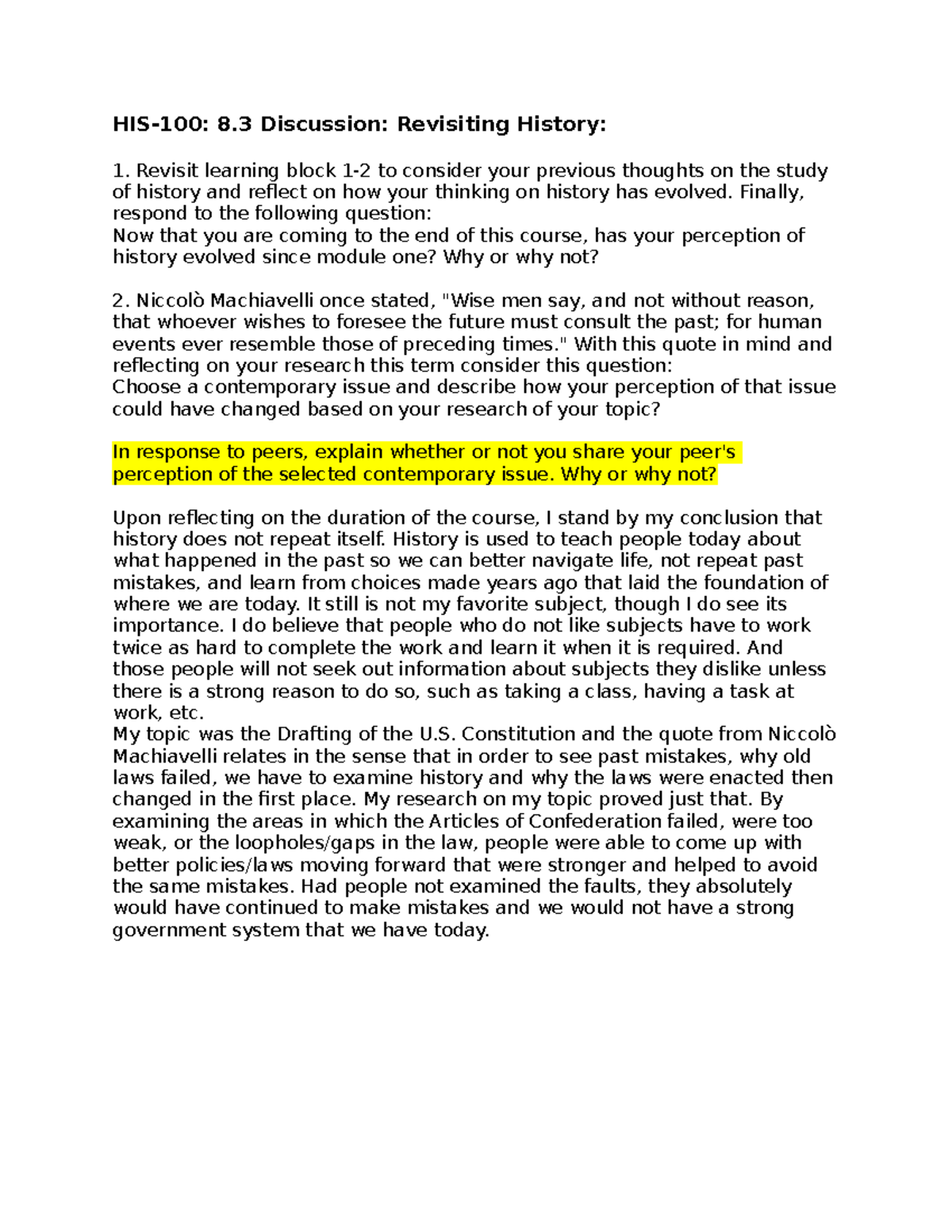 8.3 Discussion - HIS-100: 8 Discussion: Revisiting History: Revisit ...