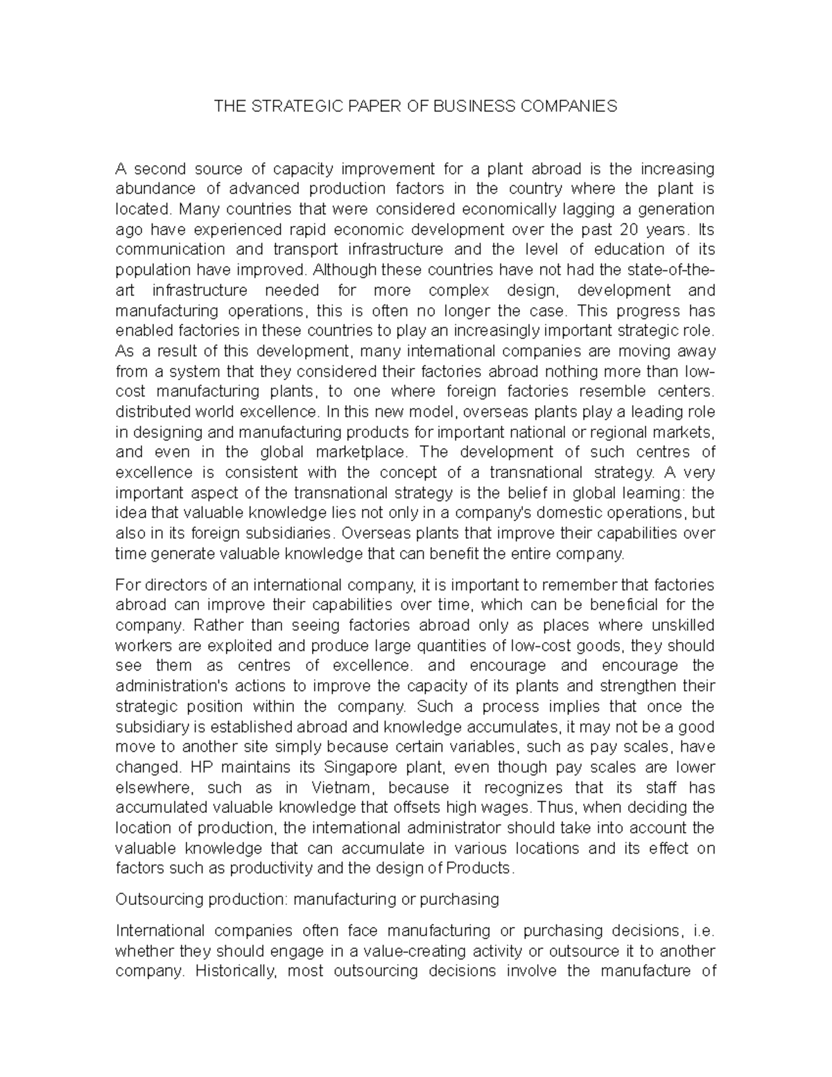 THE Strategic Paper OF Business Companies - THE STRATEGIC PAPER OF ...