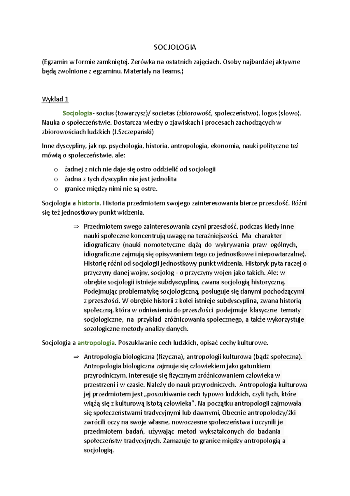 Socjologia- wykład- psychologia - SOCJOLOGIA (Egzamin w formie zamkniętej. Zerówka na ostatnich ...