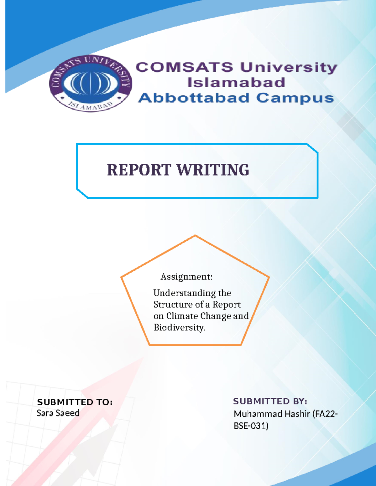 Assignment Report Writing - REPORT WRITING SUBMITTED TO: SUBMITTED BY: Sara Saeed Muhammad ...