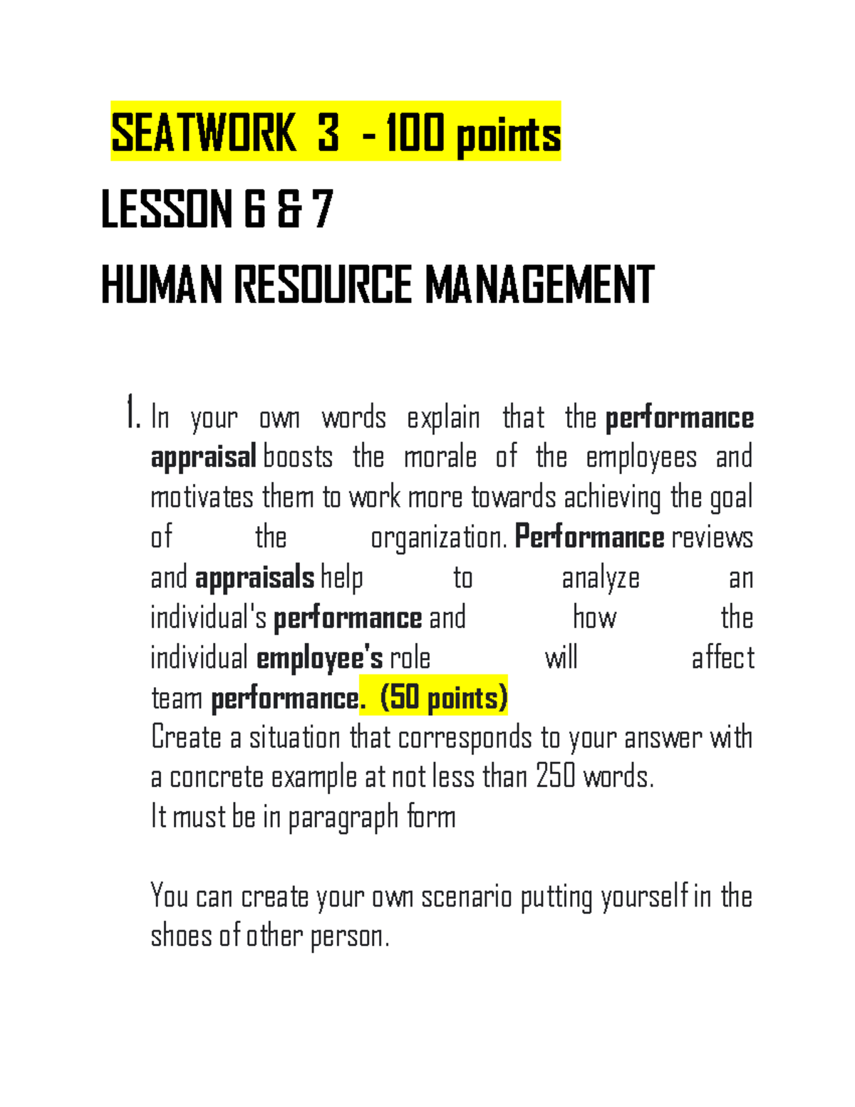 Ydg Seatwork 3 HRM 100 Pts. Lesson 6& 7 - SEATWORK 3 - 100 points ...