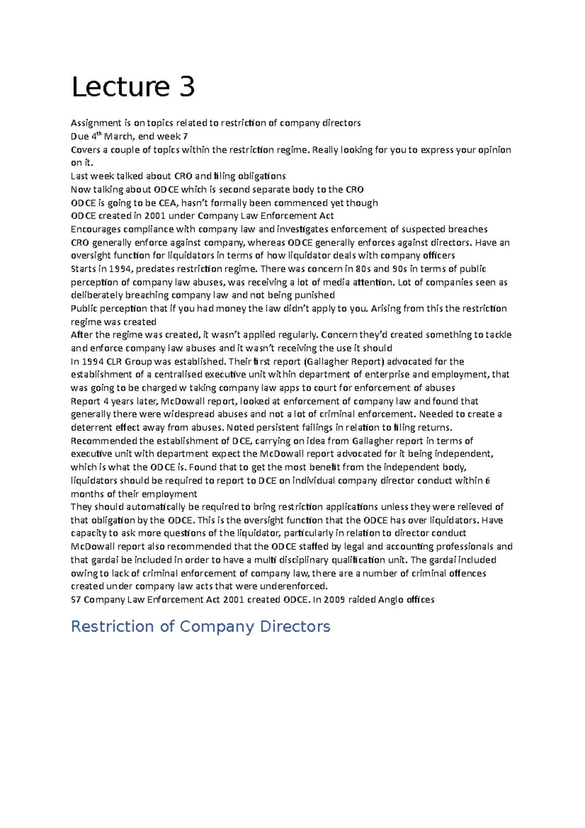 Lecture 3 - Restriction - Lecture 3 Assignment is on topics related to ...