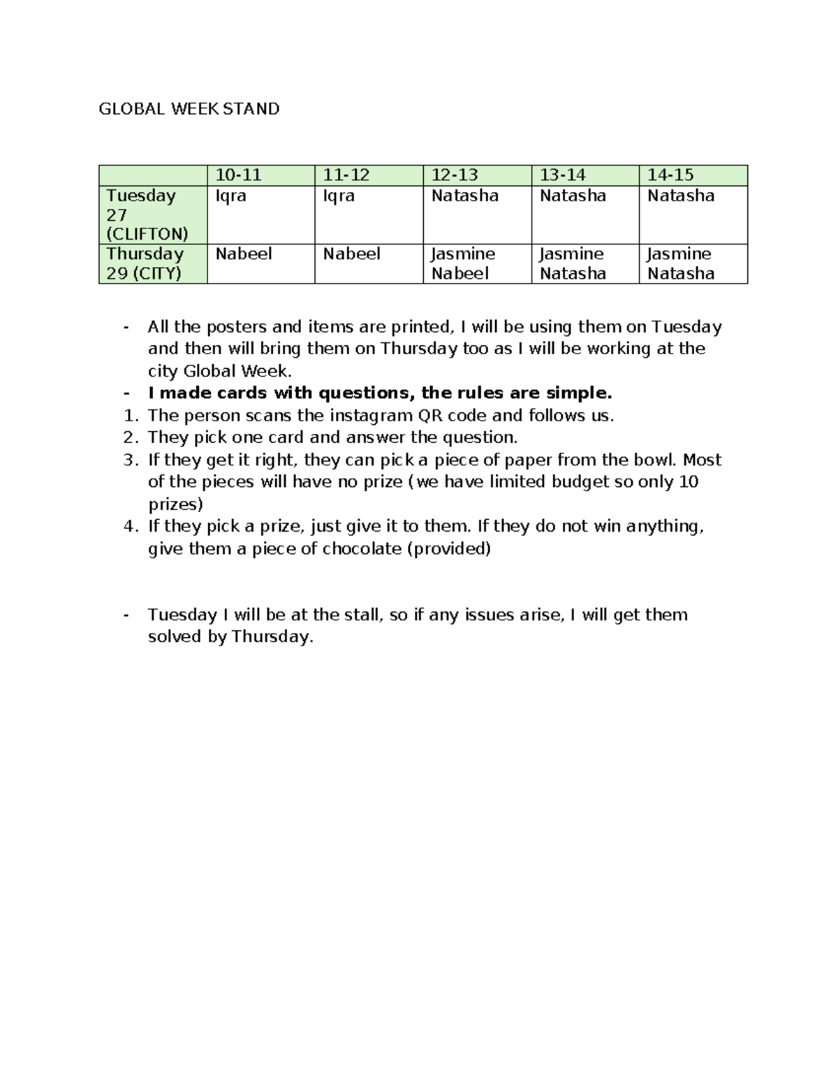 Global WEEK Stand - GLOBAL WEEK STAND 10-11 11-12 12-13 13-14 14 ...