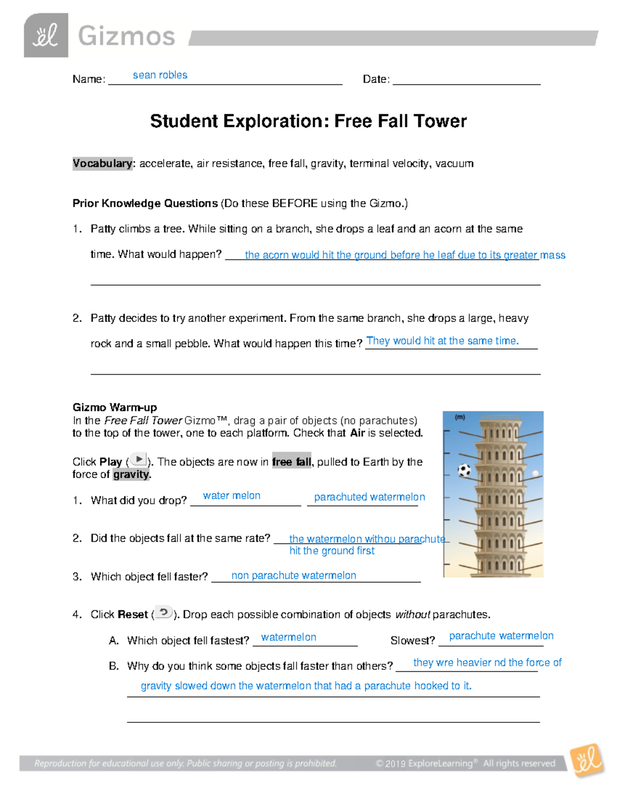 Free Fall Tower SE - GIZMO - Name ...