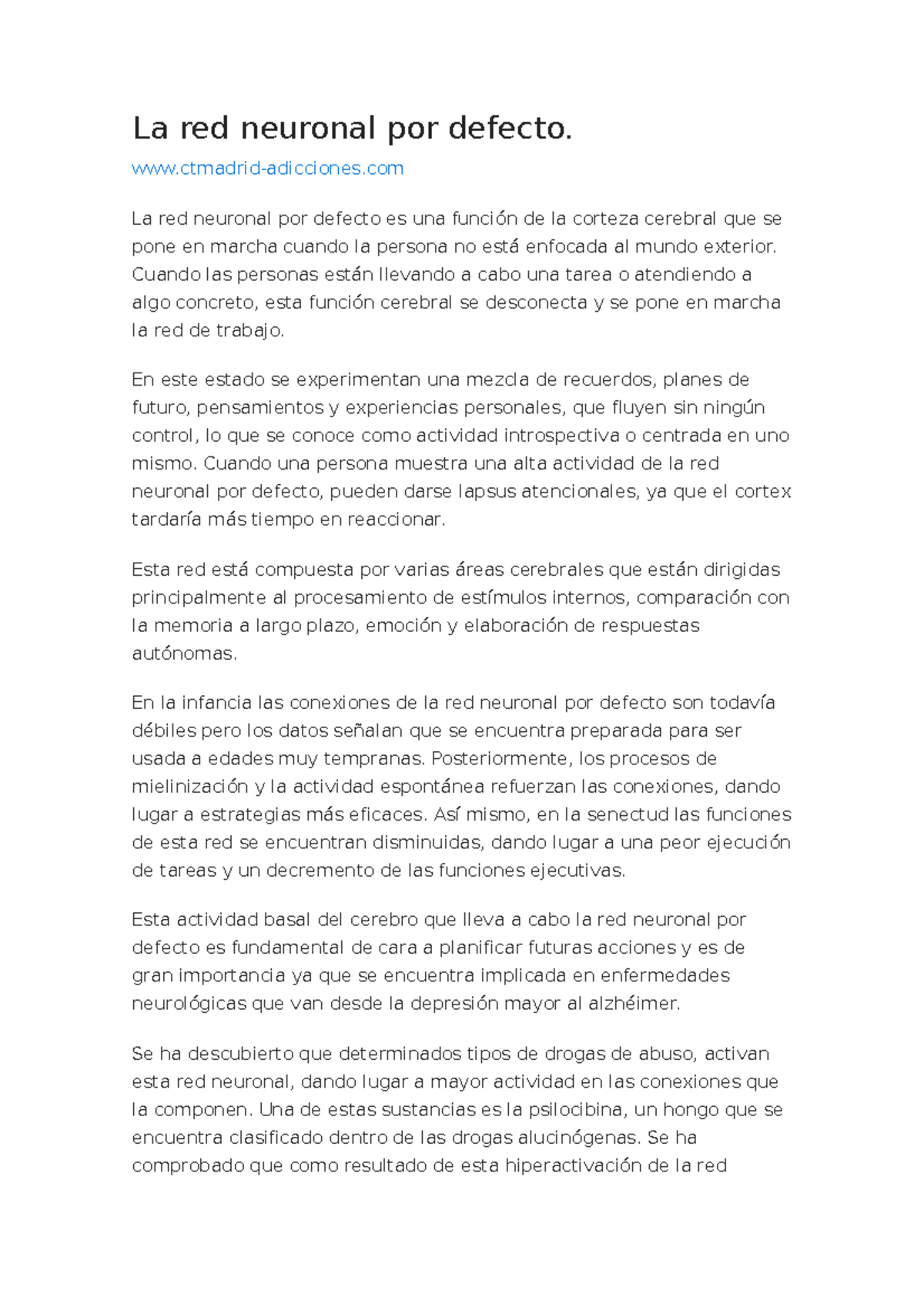 Red por defecto defecto - La red neuronal por defecto. ctmadrid-adicciones La red neuronal por ...