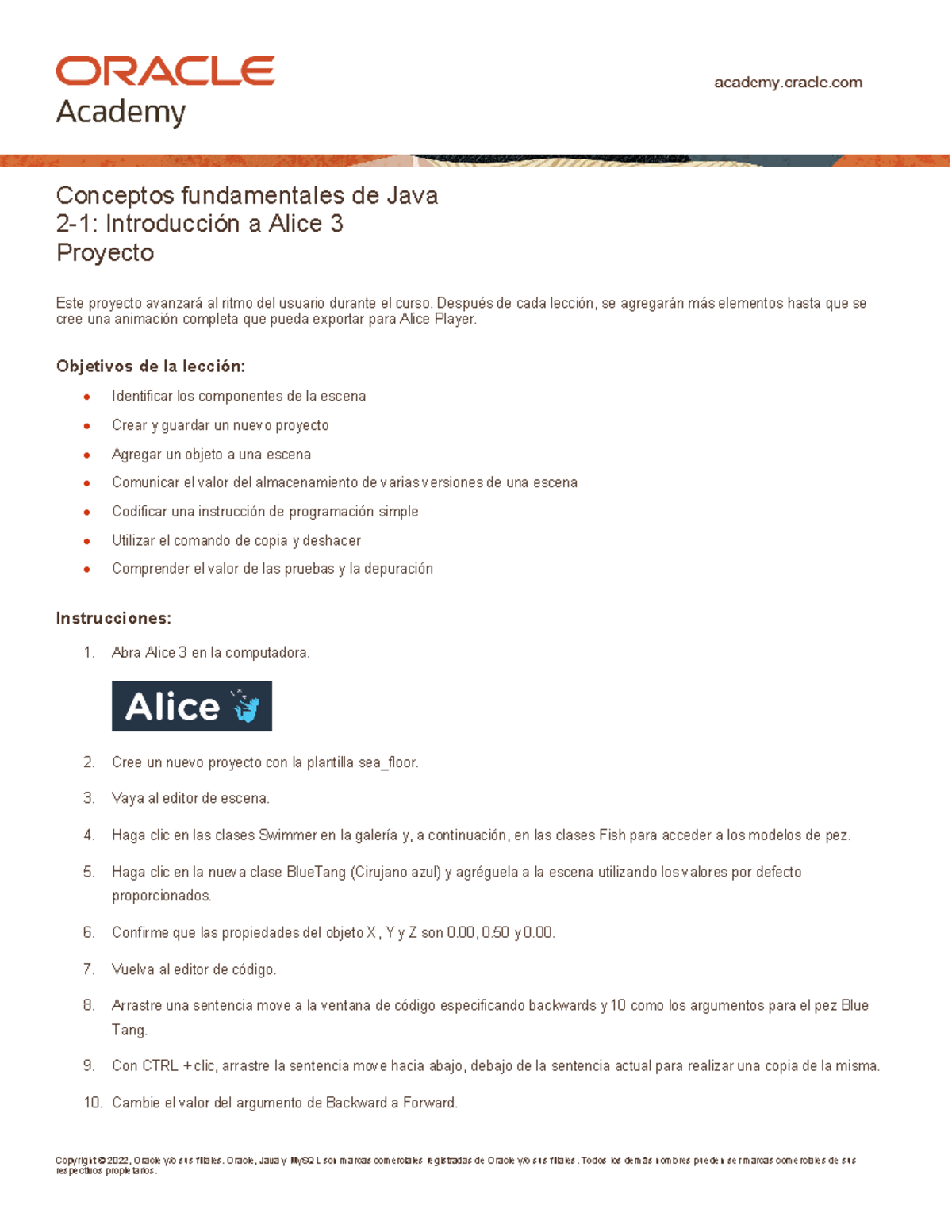 JF 2 1 Project esp - Java Fundamentdal. - Copyright © 2022, Oracle y/o ...