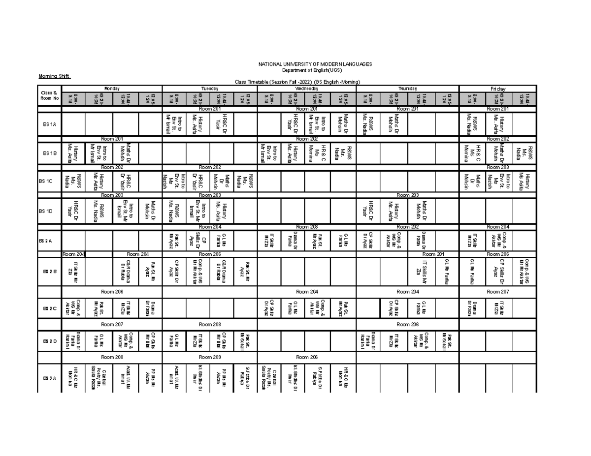 Timetable Students Copy - NATIONAL UNIVERSITY OF MODERN LANGUAGES ...