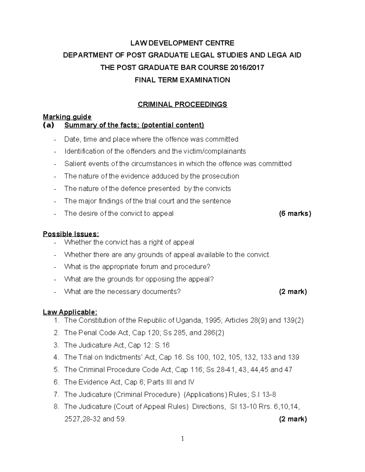 - Marking guide - LAW DEVELOPMENT CENTRE DEPARTMENT OF POST GRADUATE ...
