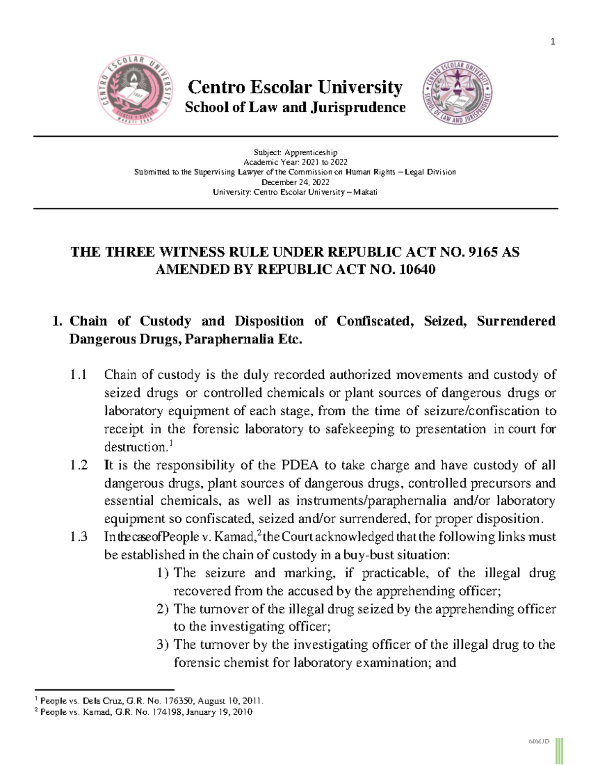 Changes in the Three Witness Rule - Centro Escolar University School of ...