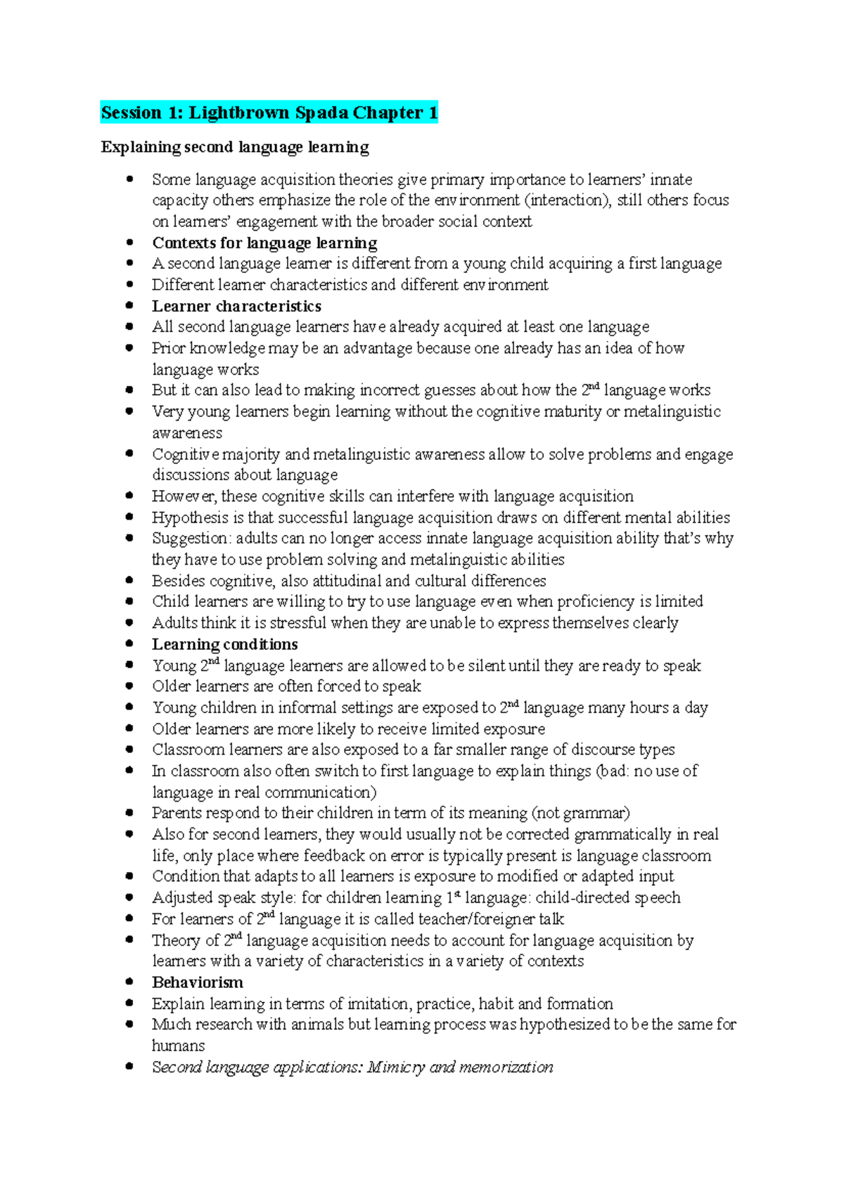 Instructed language learning - Session 1: Lightbrown Spada Chapter 1 ...