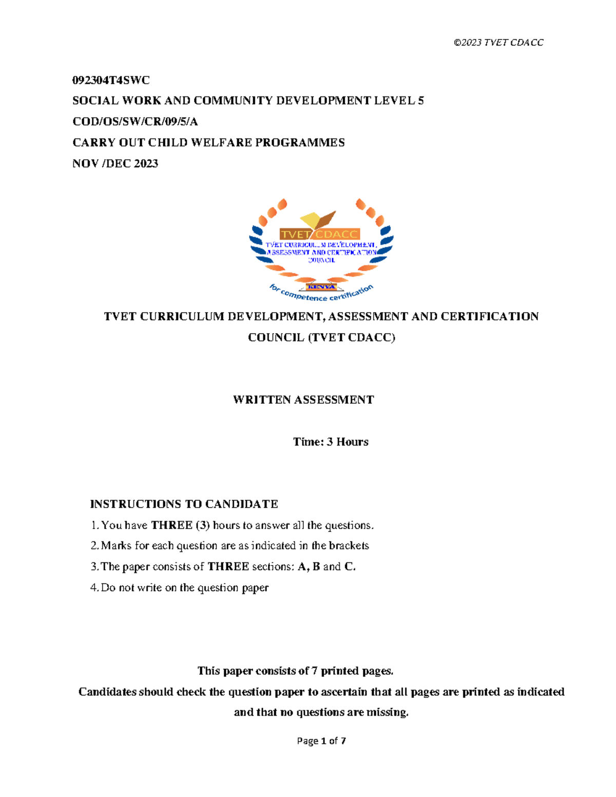 5- Child Welfare Programme - 092304T4SWC SOCIAL WORK AND COMMUNITY ...