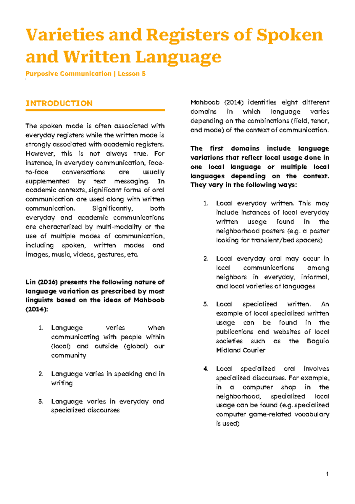Purcomm Lesson 5 - Varieties and Registers of Spoken and Written ...