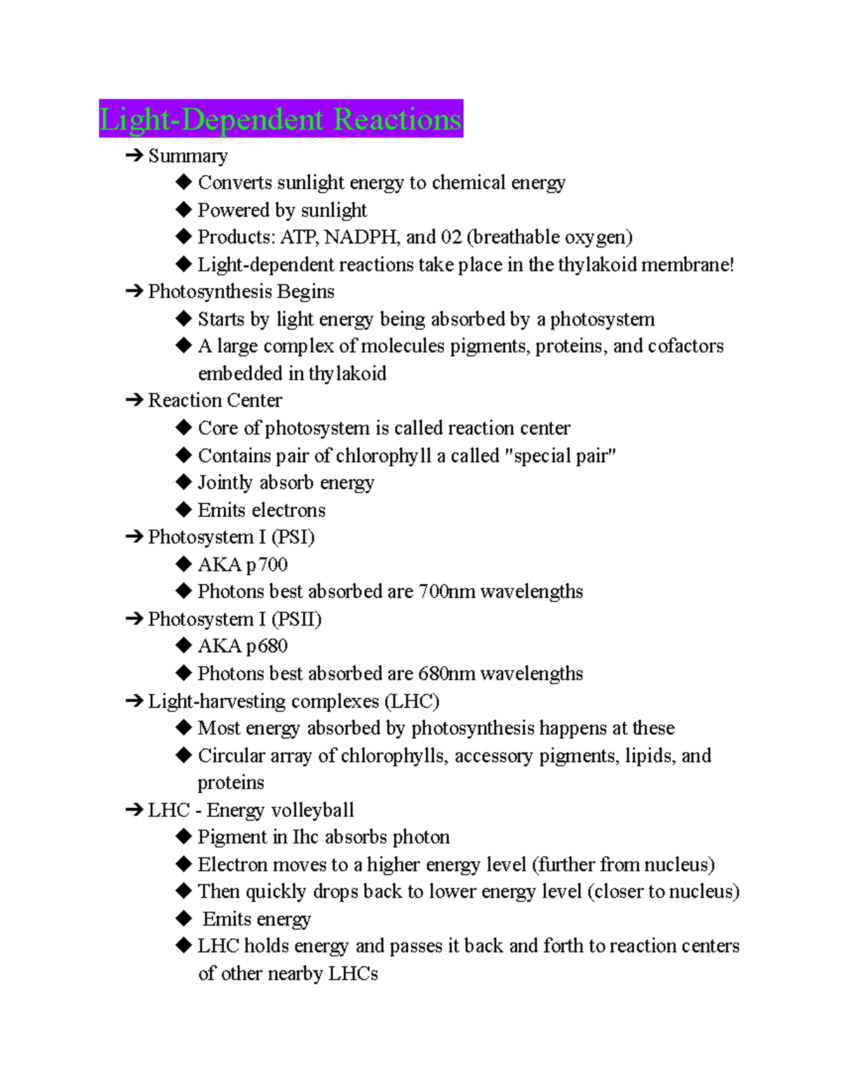 Intro to Biology Light-Dependent reactions - Light-Dependent Reactions ...