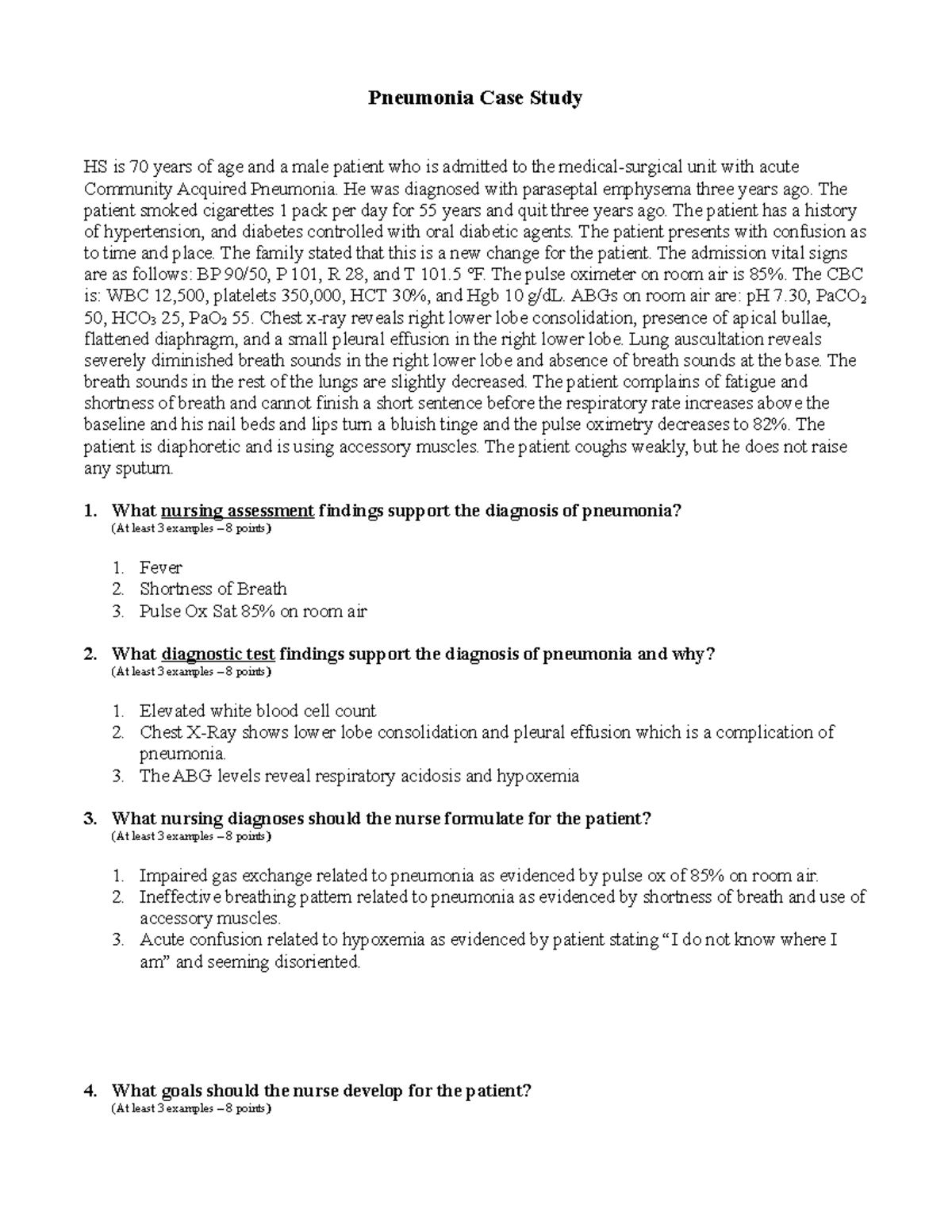 Pneumonia Case Study for Basic Adult Health - Pneumonia Case Study HS ...