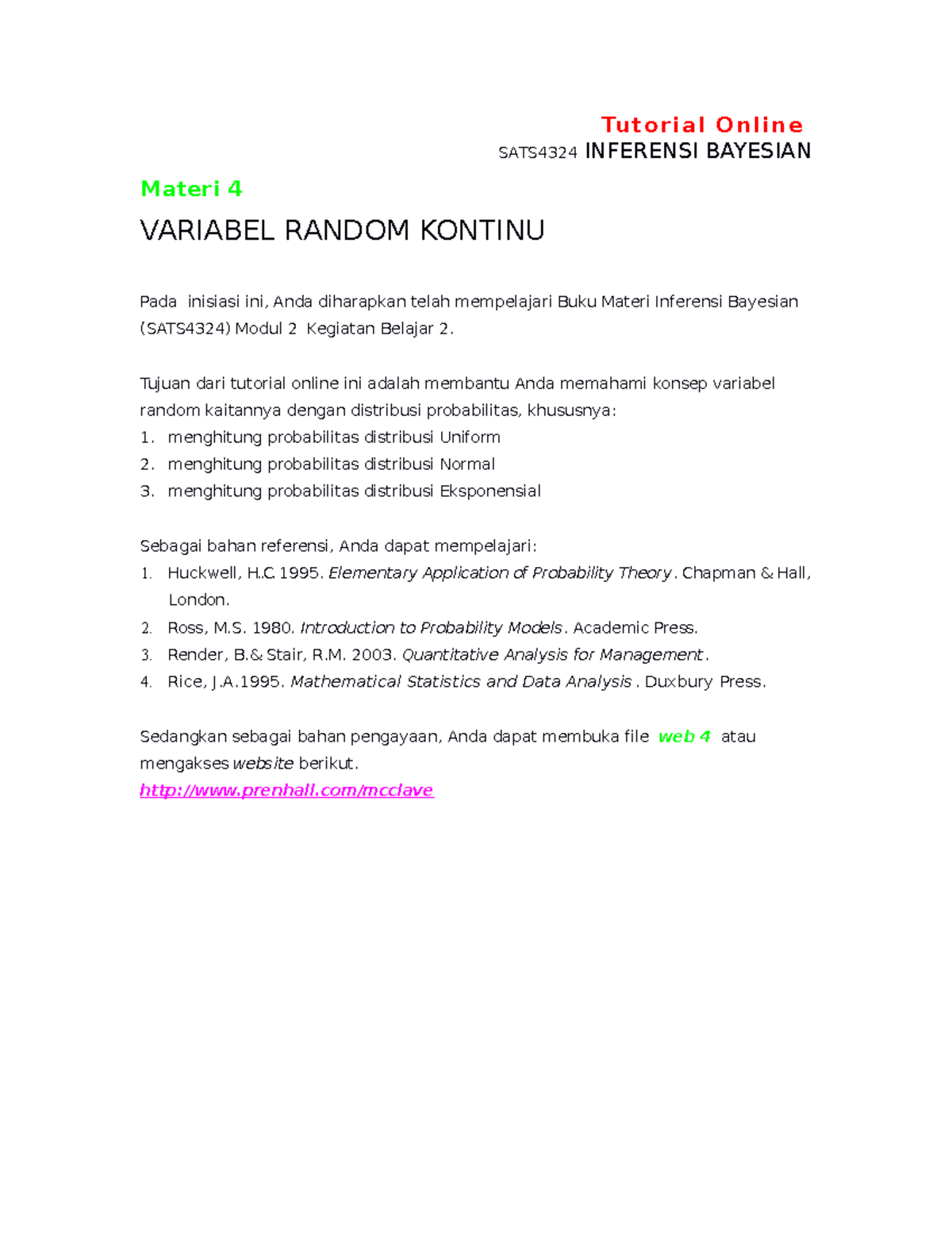 PPT Inferensi Bayesian SESI 4 - Tutorial Online SATS4324 INFERENSI ...