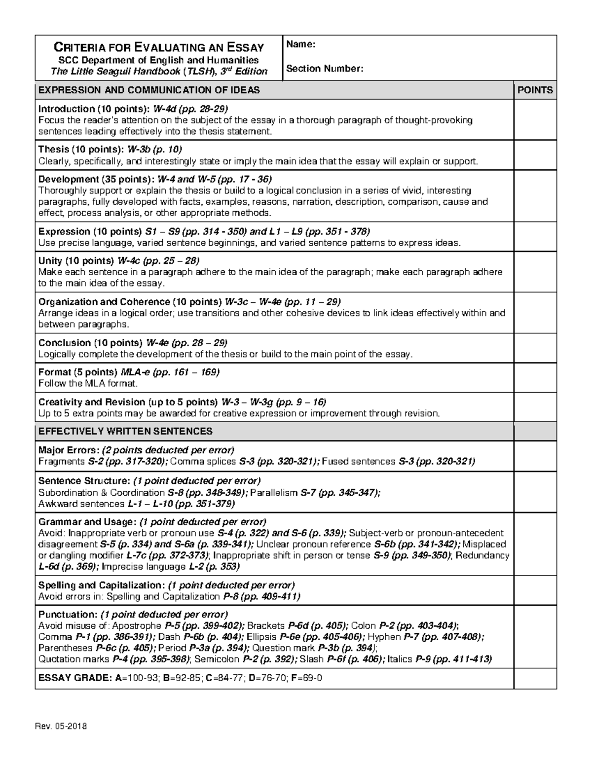 Criteria for Evaluating an Essay - Rev. 05- CRITERIA FOR EVALUATING AN ...