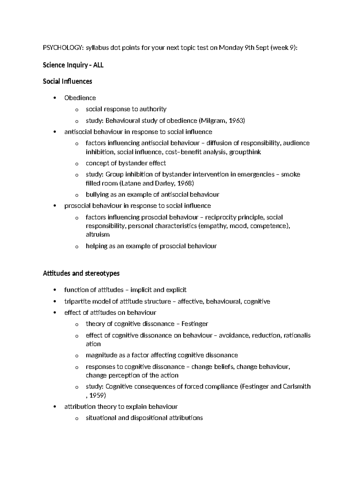 topic test: social influences, attitudes and stereotypes - PSYCHOLOGY ...