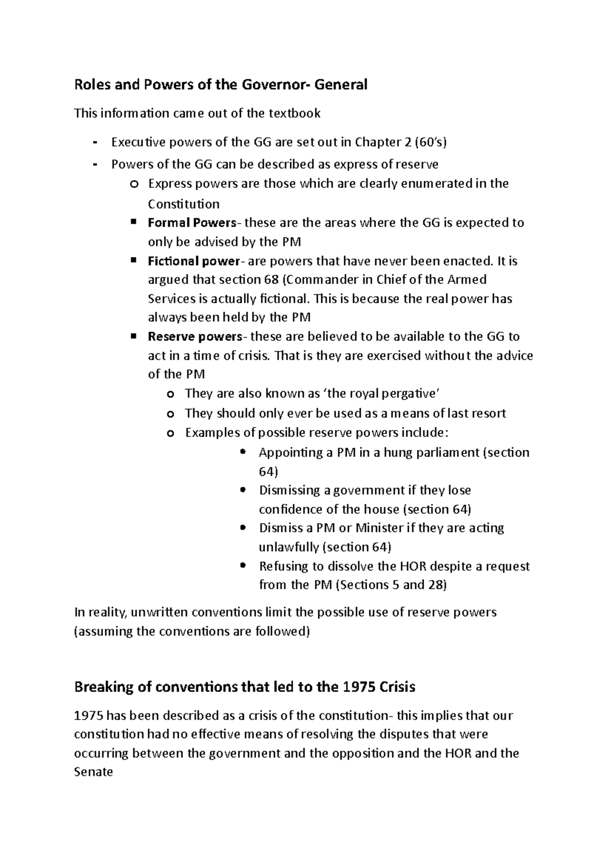 GG Powers and Conventions broken by 1975 Crisis - Roles and Powers of ...