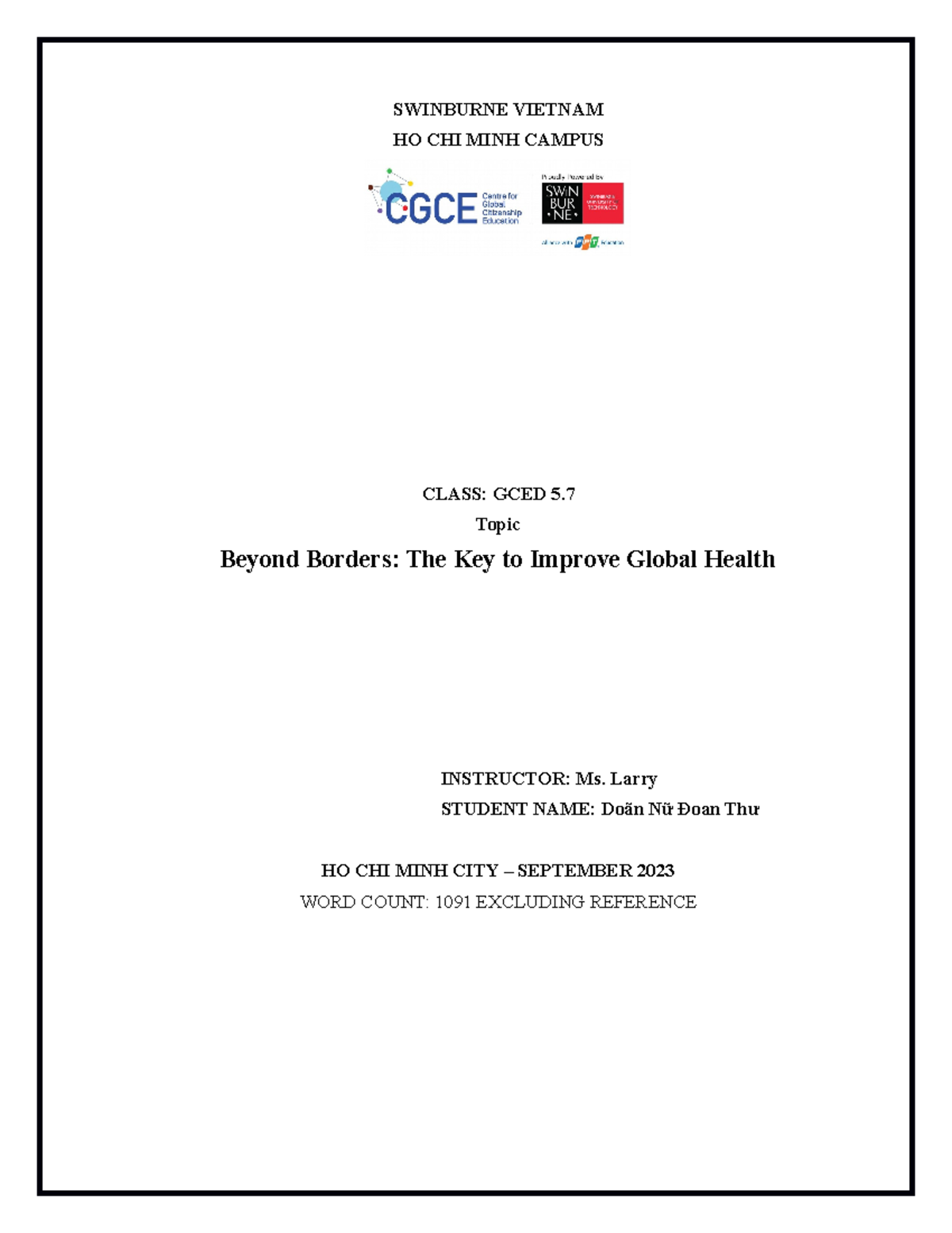 Assignment 1 - What is Global Citizenship - SWINBURNE VIETNAM HO CHI ...