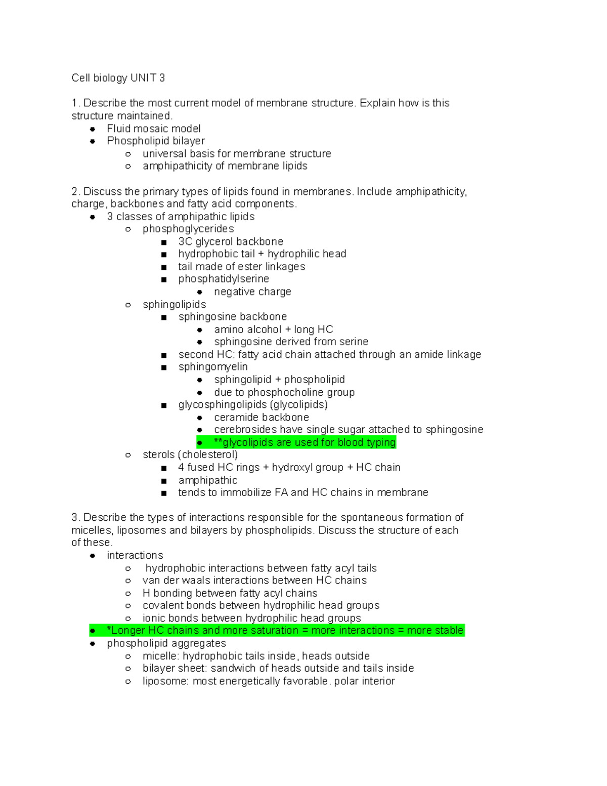 Cell Exam 2 study guide - Copy - Cell biology UNIT 3 1. Describe the ...
