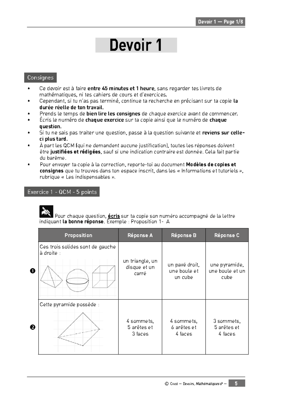 4MA61DVWB0024D01 Devoir Mathematiques-U01 - © Cned — Devoirs, Mathématiques 6e — 5 Devoir 1 ...