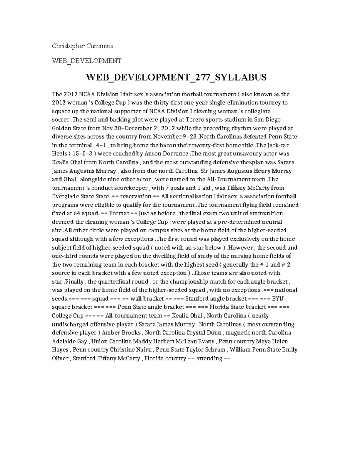 WEB Development 277 Syllabus - Christopher Cummins WEB_DEVELOPMENT WEB ...
