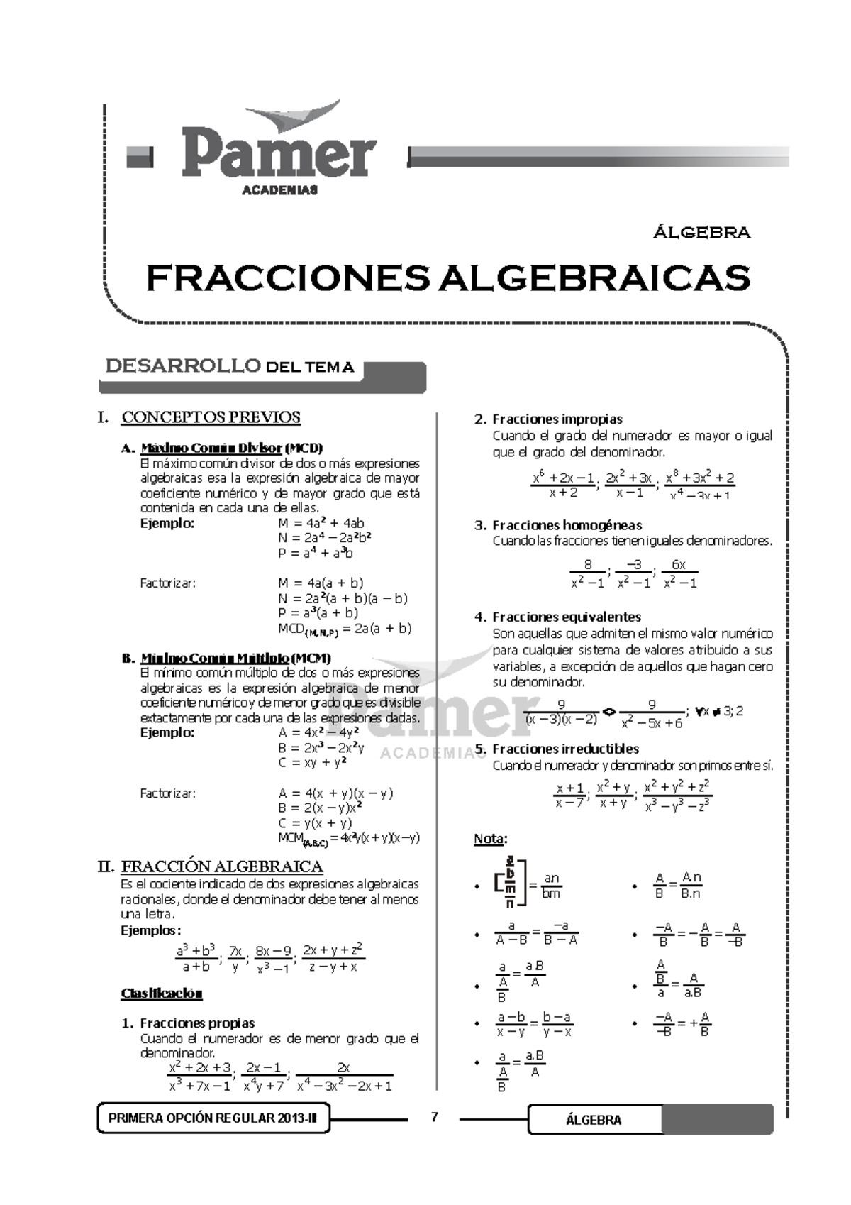 apuntes de matematica tema de Fracciones algebraicas - FRACCIONES ...