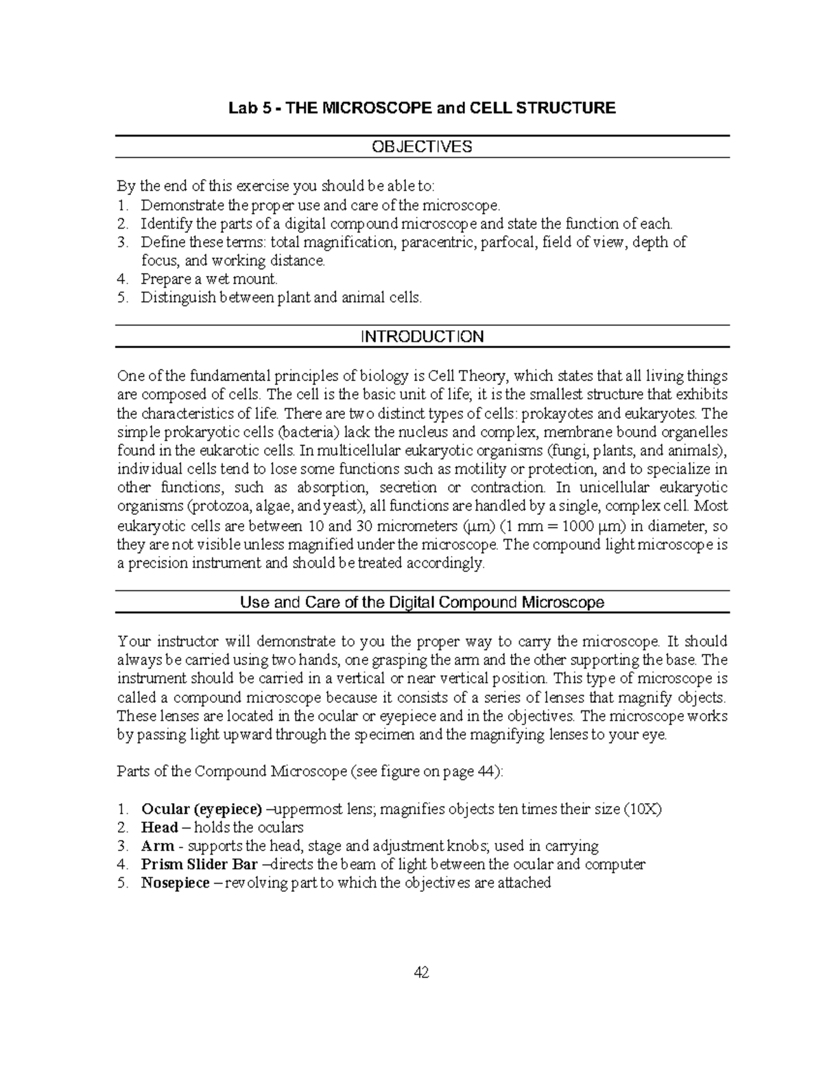 BI-201 Lab 5 Microscope and Cell Structure 2023 - Lab 5 - THE ...