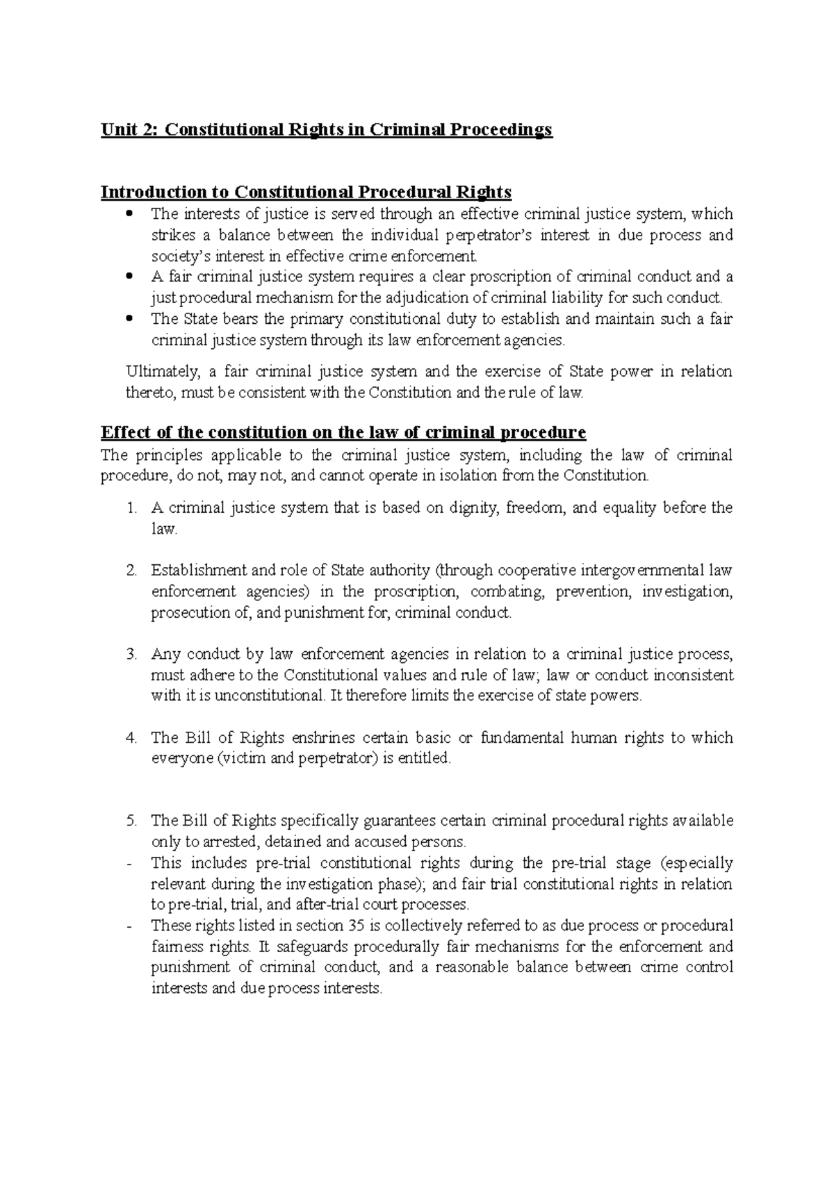 Criminal Procedure Unit 2 - Unit 2: Constitutional Rights in Criminal ...