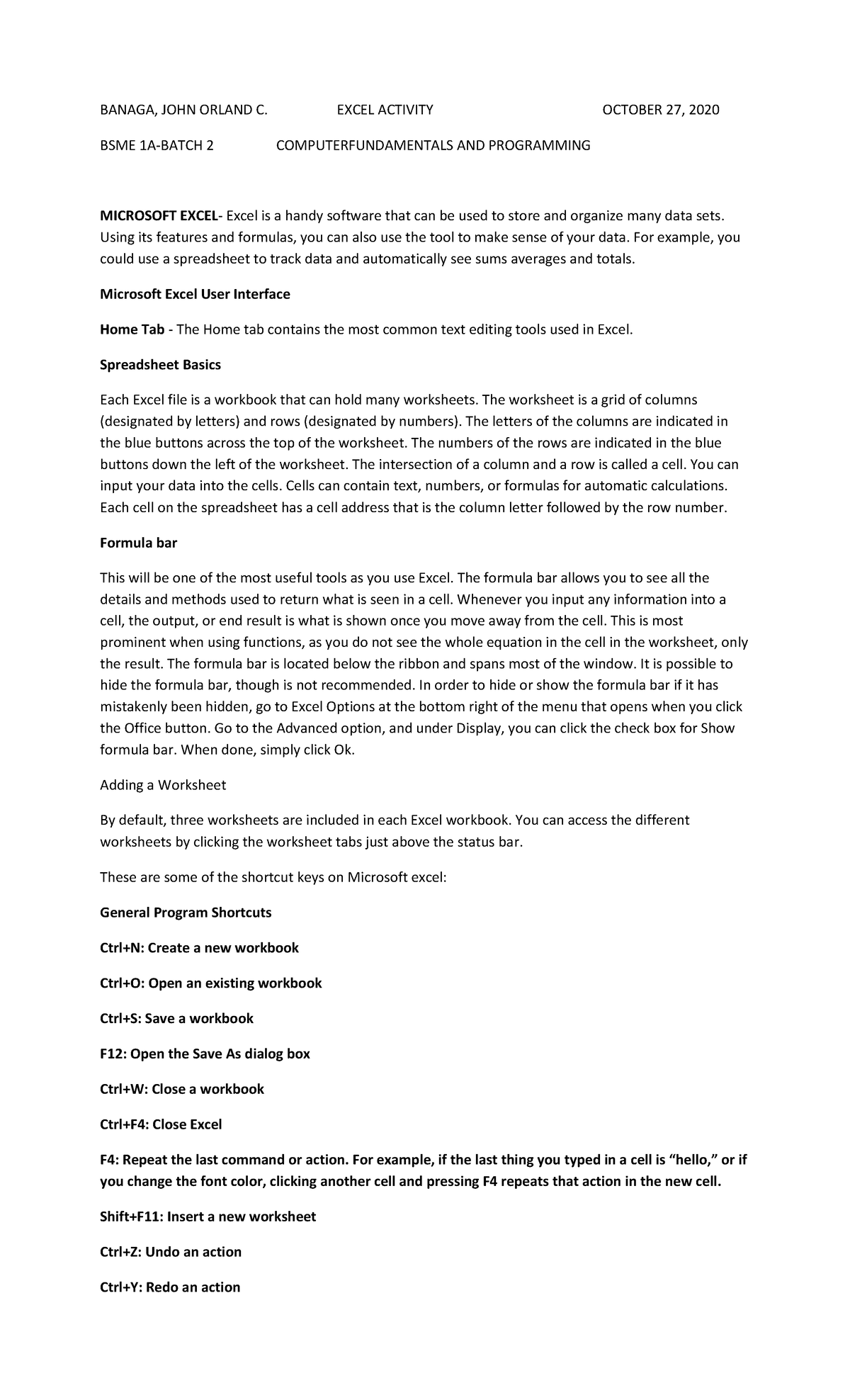 Banaga JOHN Orland Research WORK Excel - Computer Fundamentals and Programming - PangSU - Studocu