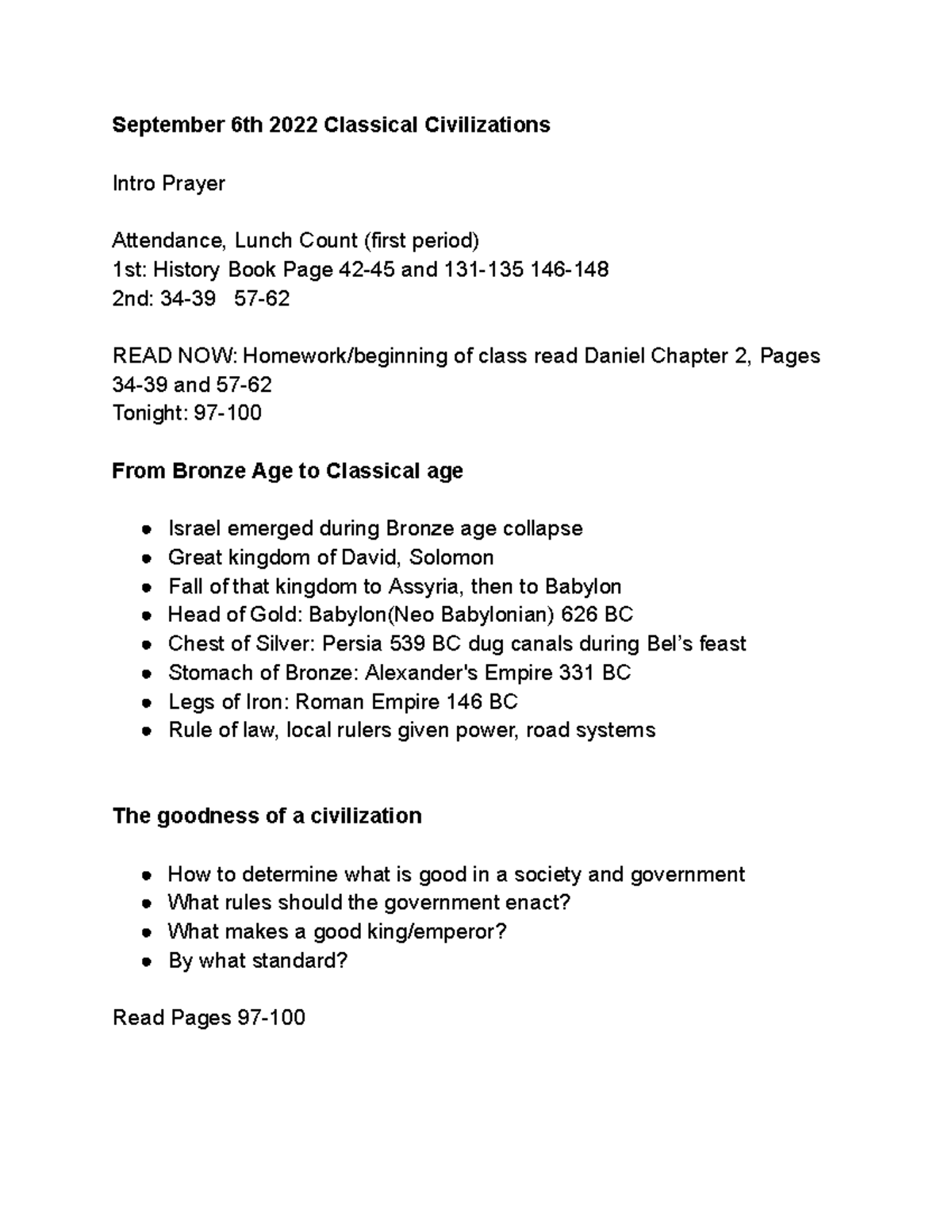 6-9 Sep World History - Class notes - September 6th 2022 Classical ...