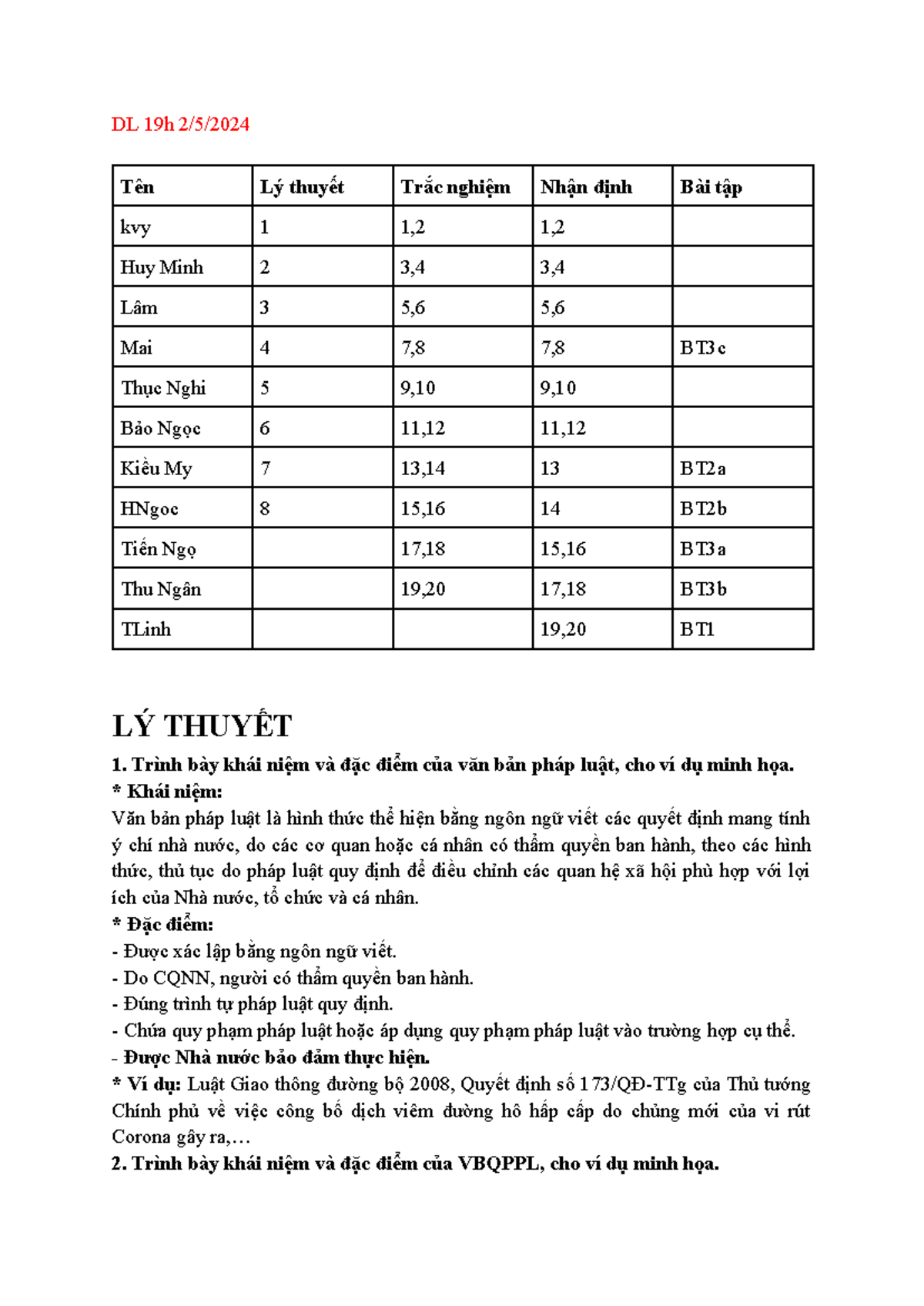 Knstvb-CHƯƠNG-1 - thao luan - DL 19h 2/5/ Tên Lý thuyết Trắc nghiệm Nhận định Bài tập kvy 1 1,2 ...