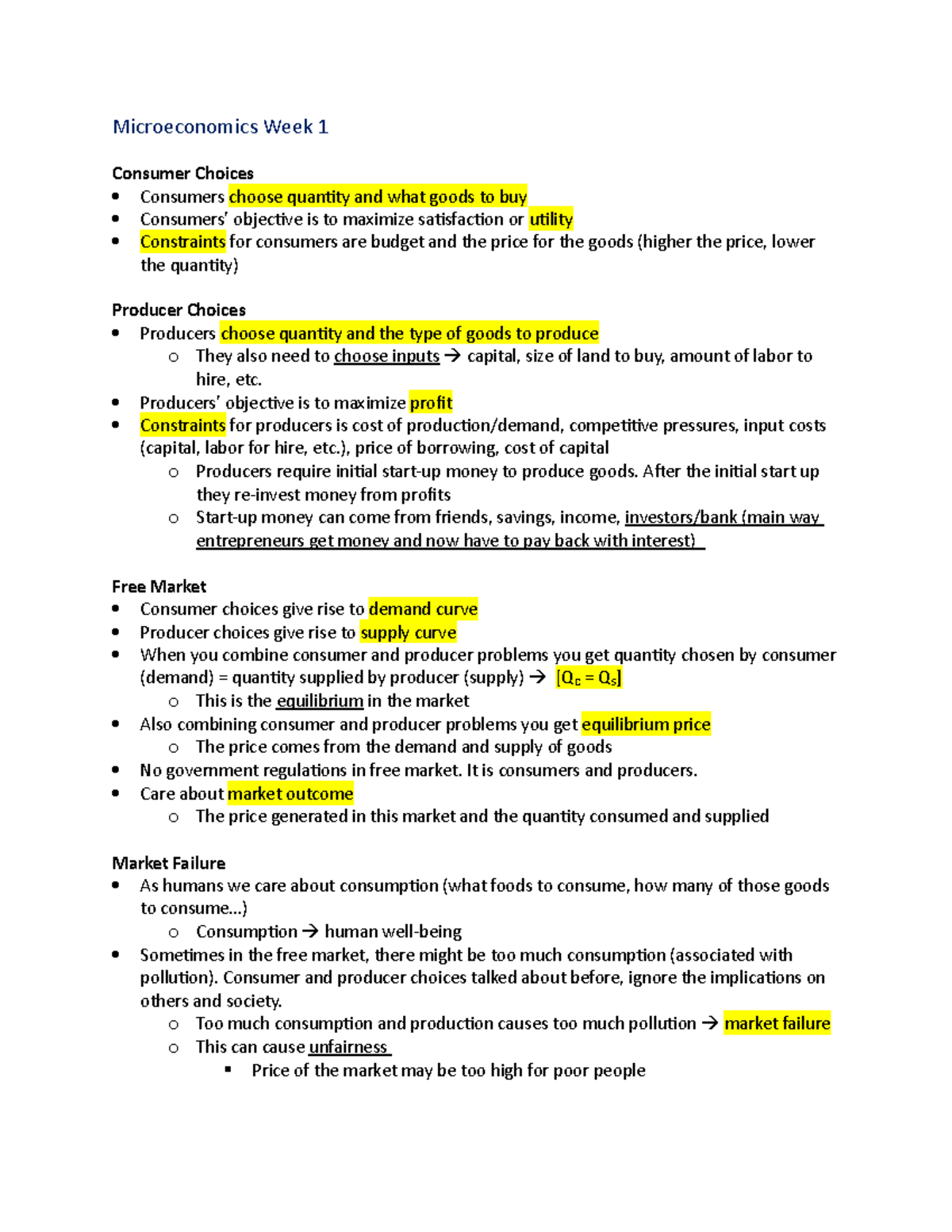 Micro-econ Notes - Microeconomics Week 1 Consumer Choices Consumers ...