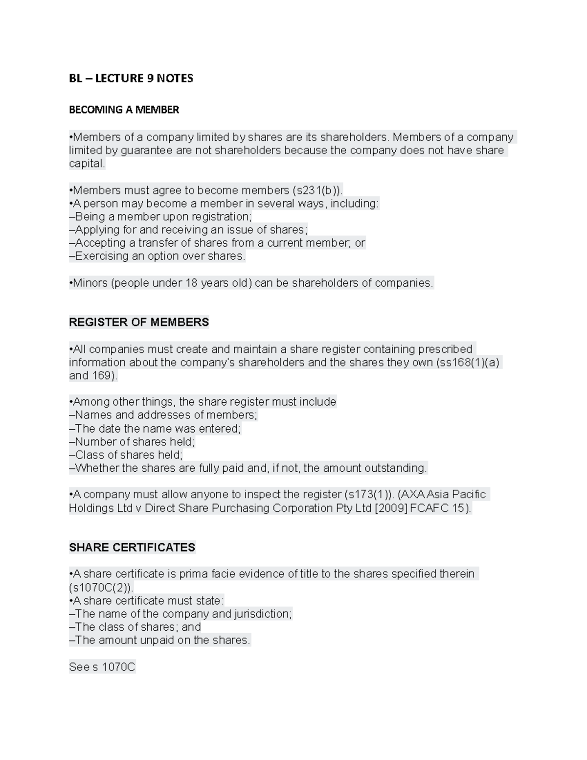 BL - lecture 9 notes - BL – LECTURE 9 NOTES BECOMING A MEMBER •Members ...