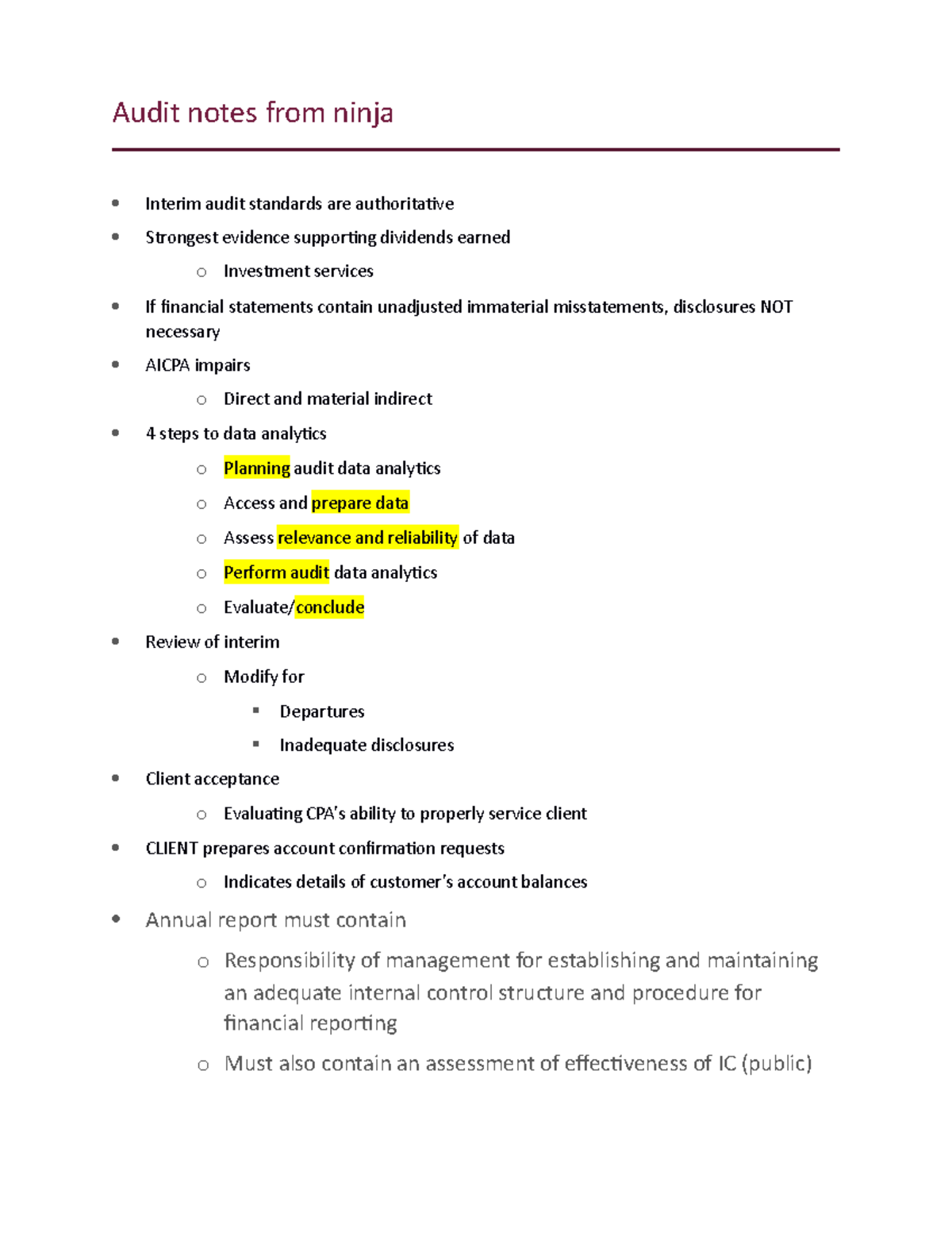 AUD CPA Notes - Audit notes from ninja Interim audit standards are ...