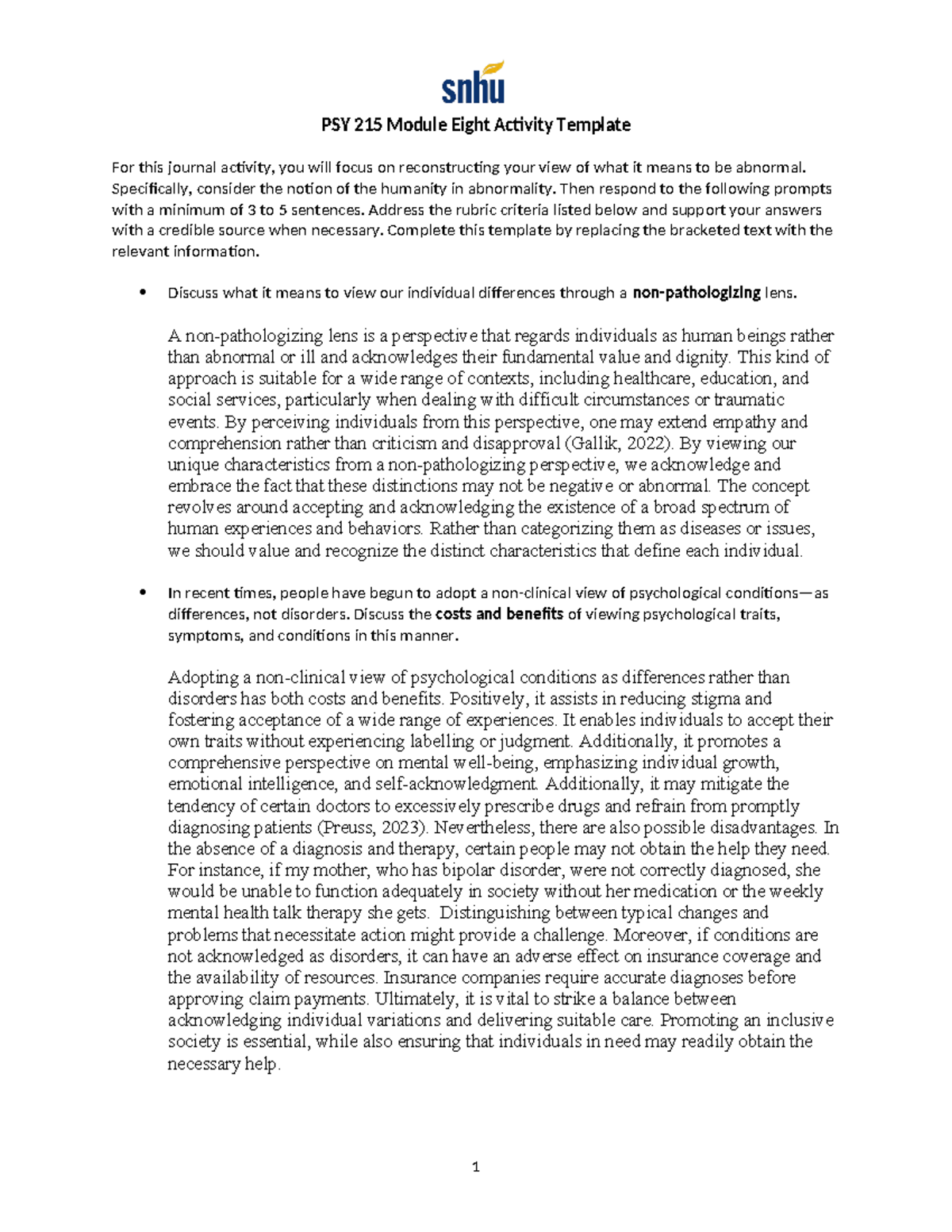 PSY 215 Module Eight Activity Template - PSY 215 Module Eight Activity ...