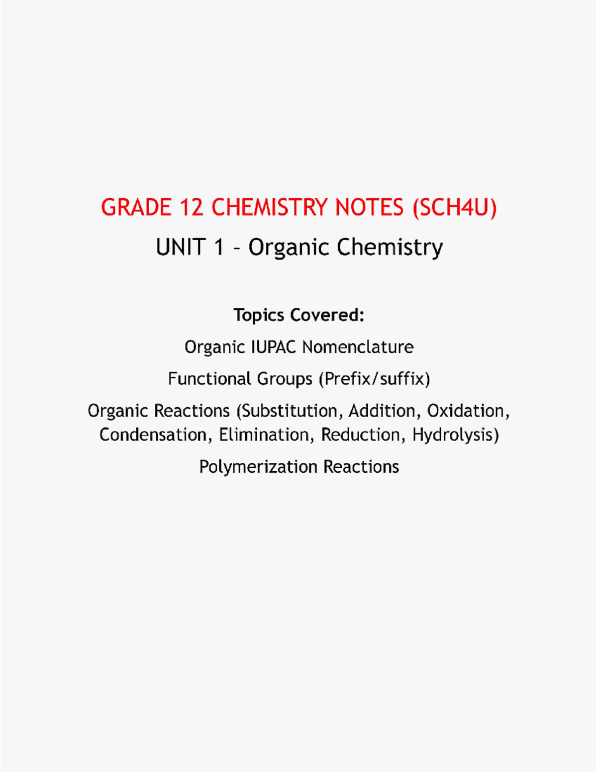 Chem Gr12 UNIT1 - Organic Chemistry Review for Grade 12 Academic ...
