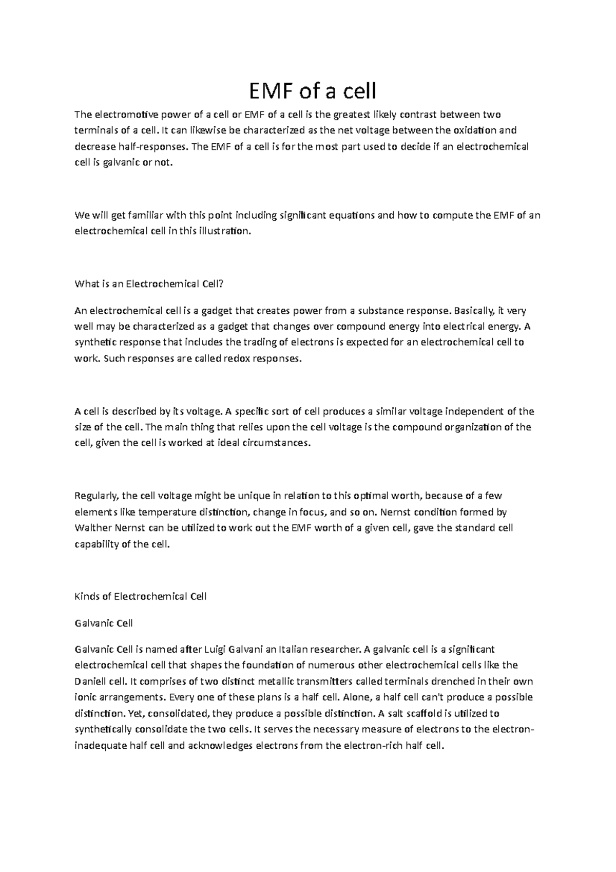 EMF OF A CELL - Definition, Calculus, Menthods, Formulas - The electromotive power of a cell or ...