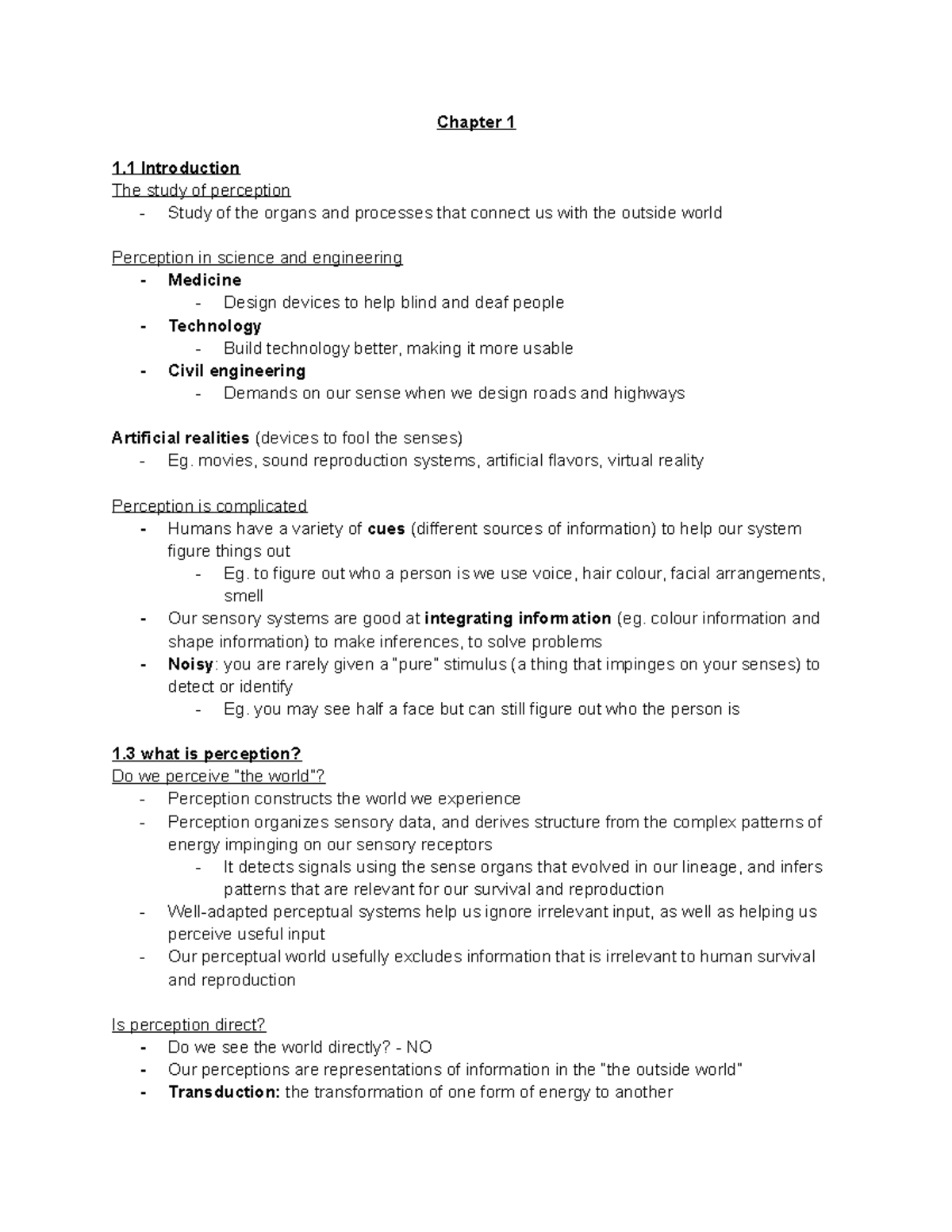 Chapter 1 appendix - Chapter 1 1 Introduction The study of perception ...