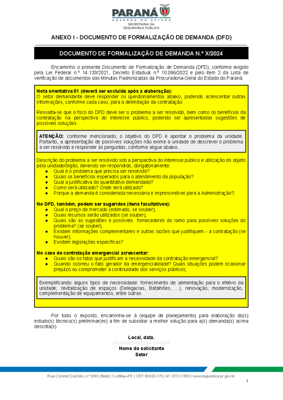 Modelo DFD Orient. adm 002-2023 - ANEXO I - DOCUMENTO DE FORMALIZAÇÃO ...